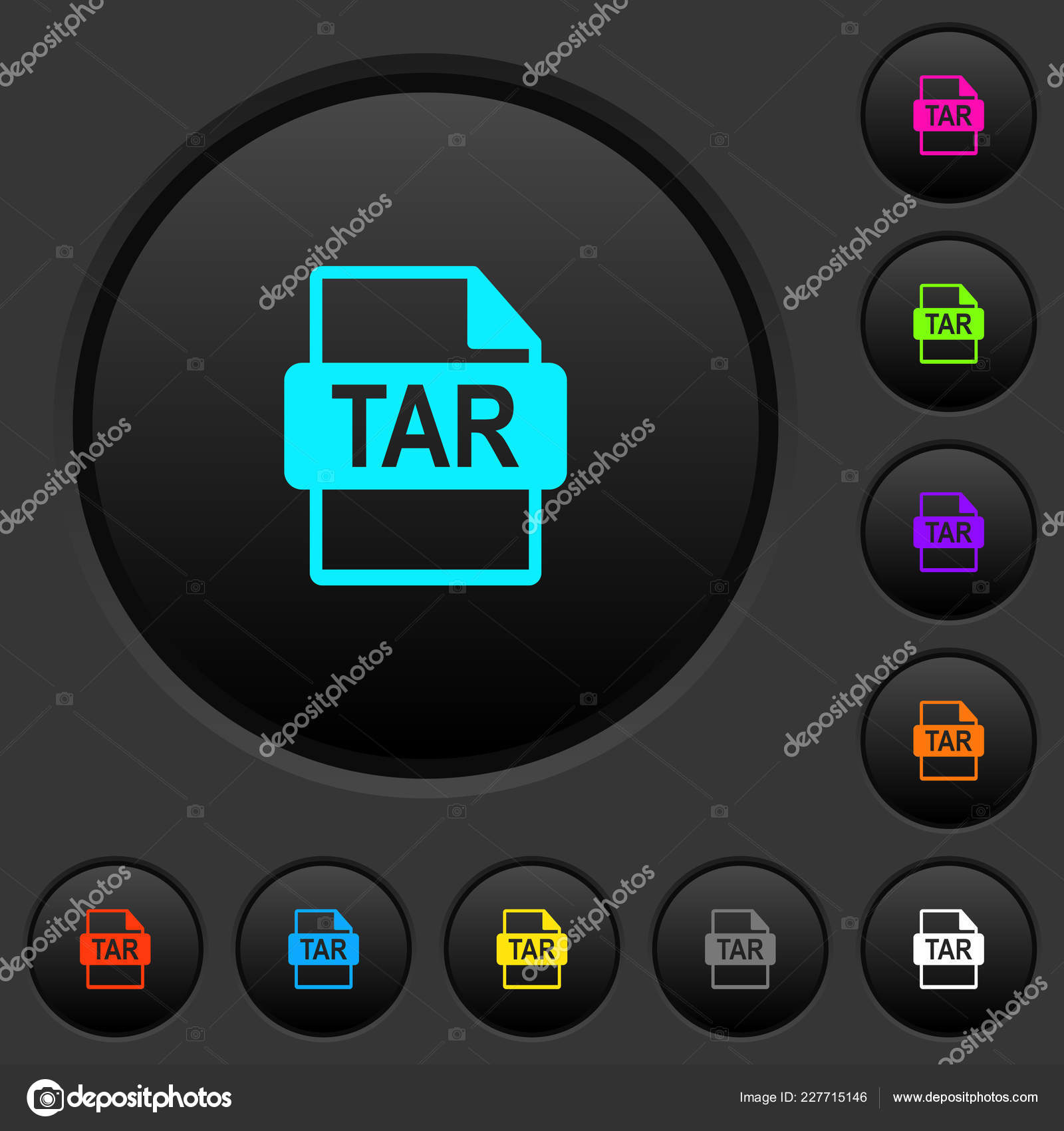 Tar File Format Dark Push Buttons Vivid Color Icons Dark Stock Vector ...
