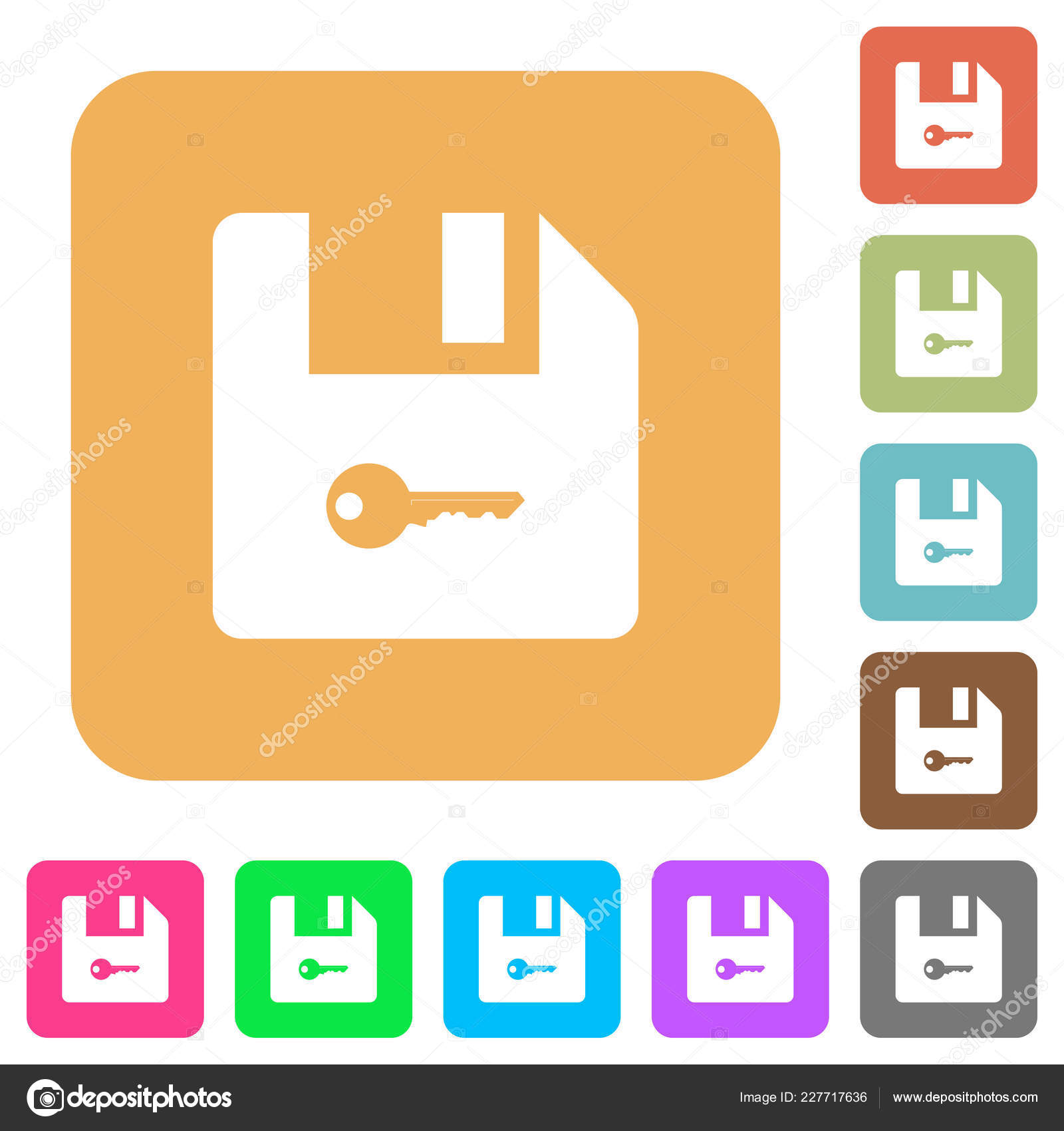 Encrypt File Flat Icons Rounded Square Vivid Color Backgrounds Stock ...
