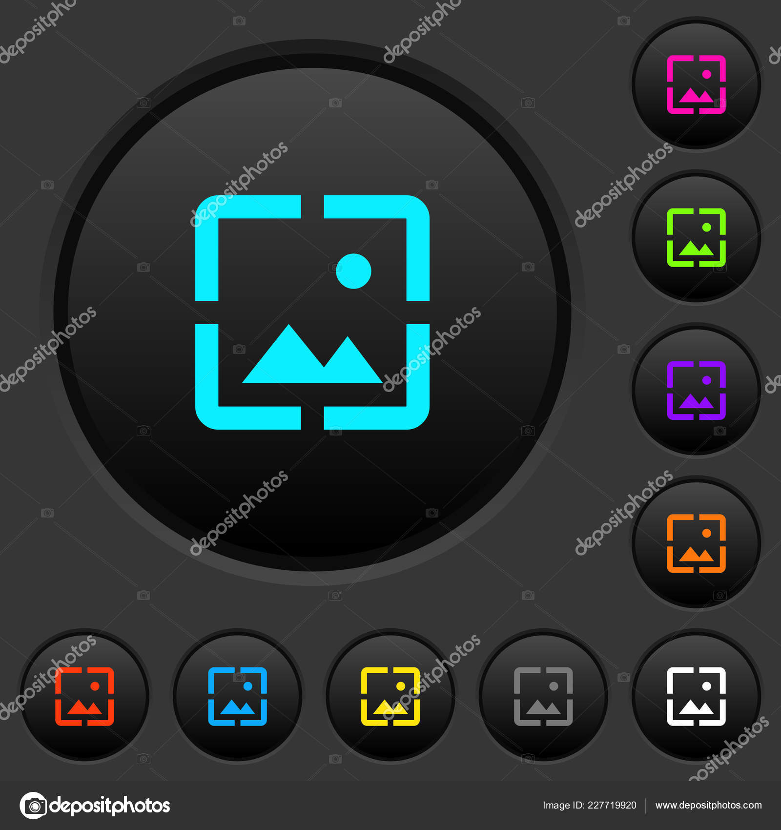 Wallpaper Image Dark Push Buttons Vivid Color Icons Dark Grey Stock Vector Image By