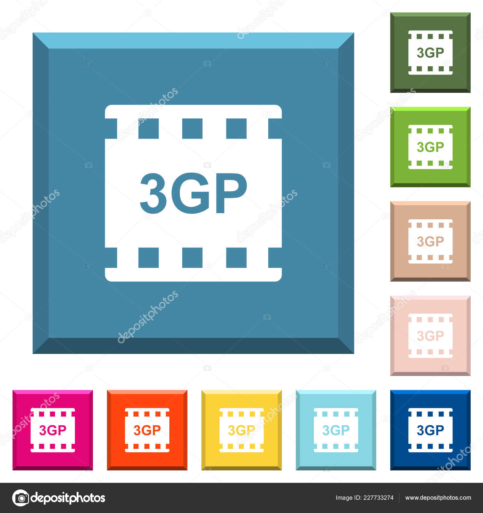 3Gp Movie Format White Icons Edged Square Buttons Various Trendy Stock ...