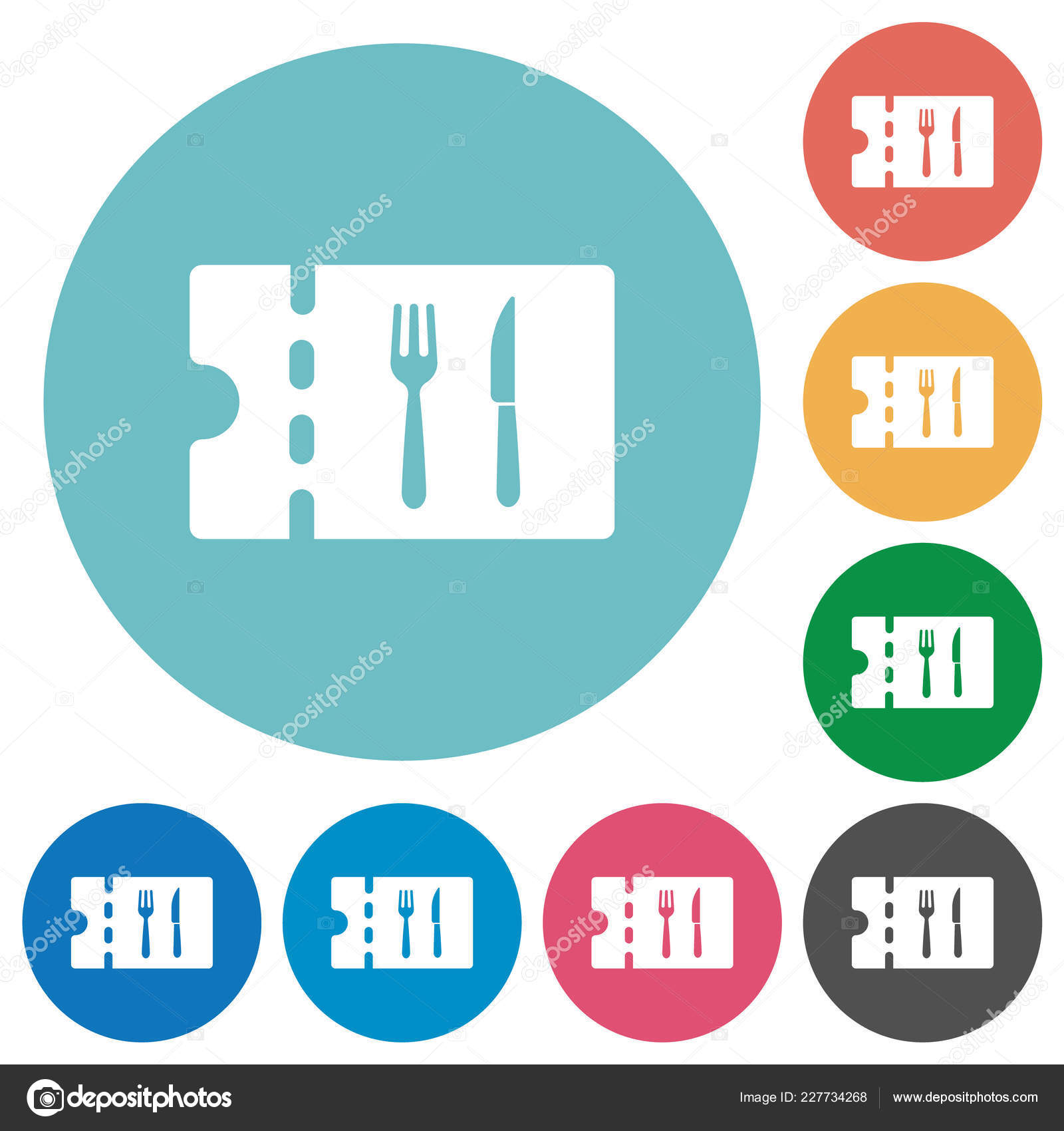 Dinner Discount Coupon Flat White Icons Color Backgrounds Stock Vector ...