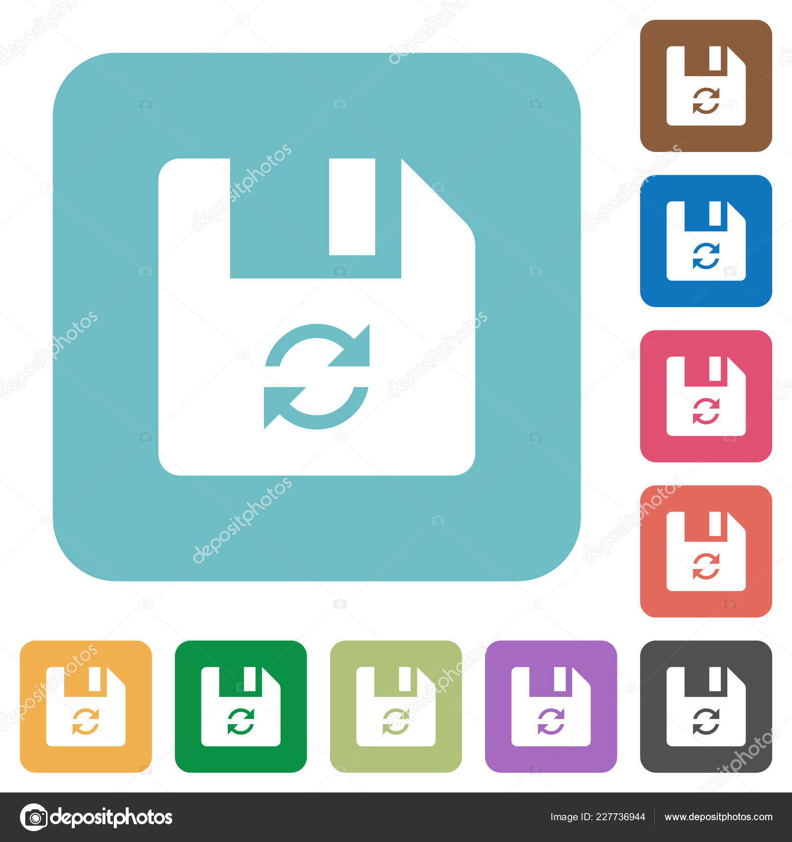 Refresh File White Flat Icons Color Rounded Square Backgrounds Stock Vector by ©renegadehomie ...