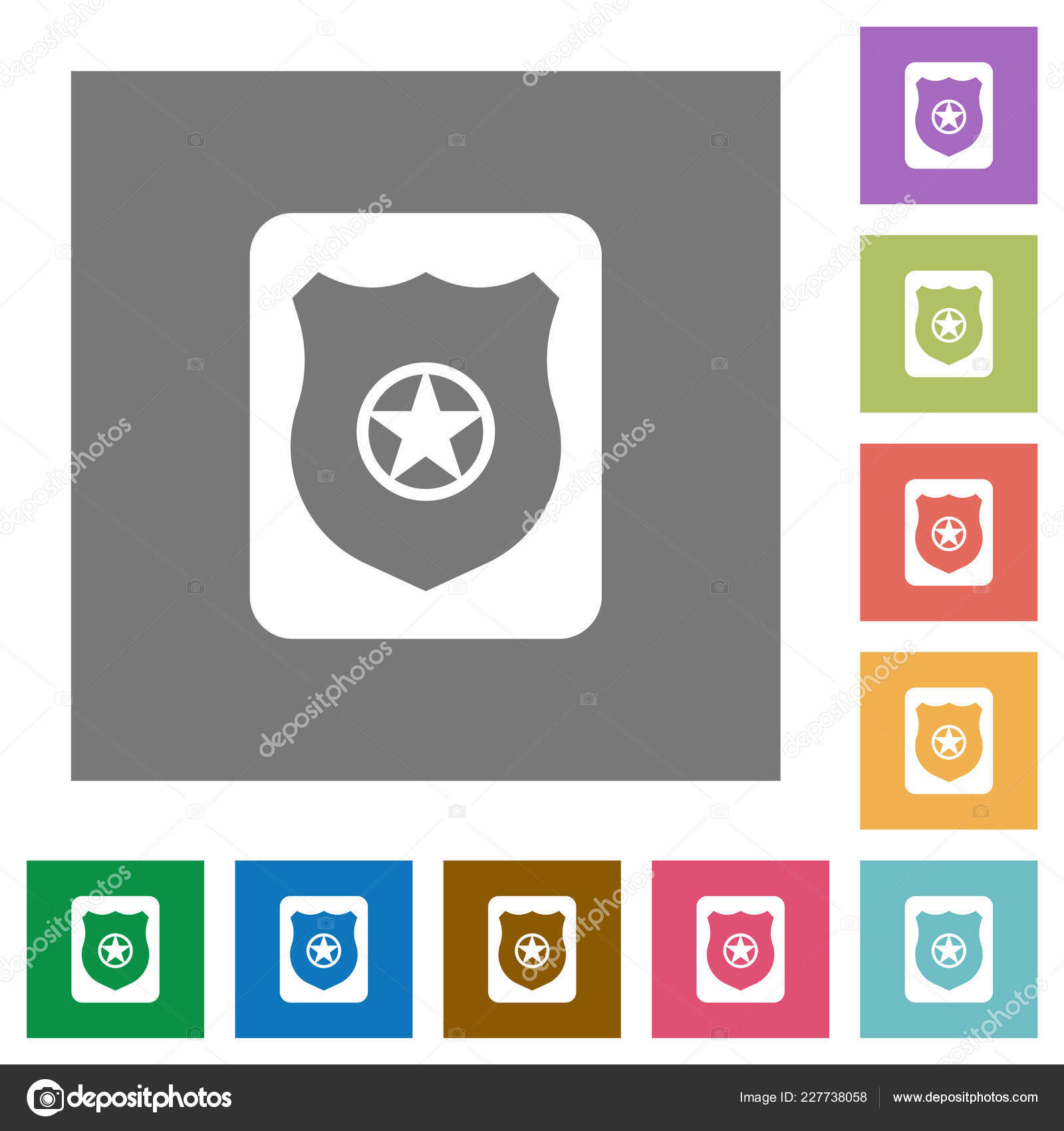 Police Badge Flat Icons Simple Color Square Backgrounds Stock Vector by ...
