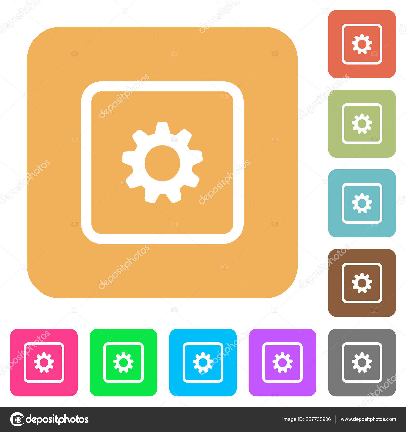 Object Settings Flat Icons Rounded Square Vivid Color Backgrounds Stock ...