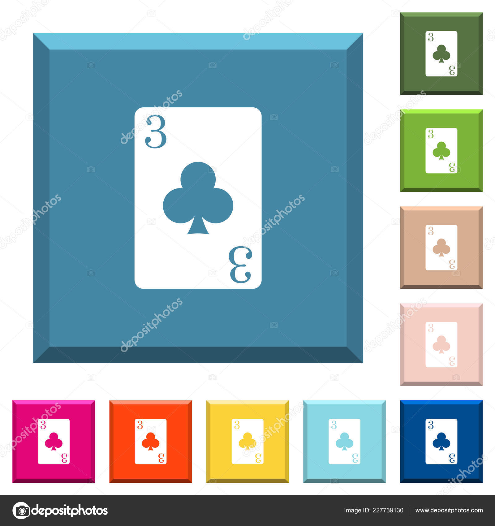 Three Clubs Card White Icons Edged Square Buttons Various Trendy Stock ...