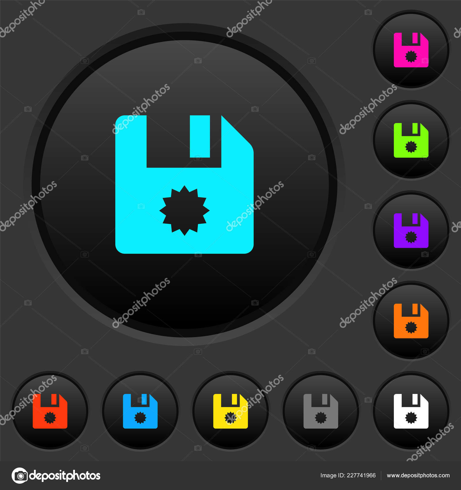 Certificate File Dark Push Buttons Vivid Color Icons Dark Grey Stock Vector Image By