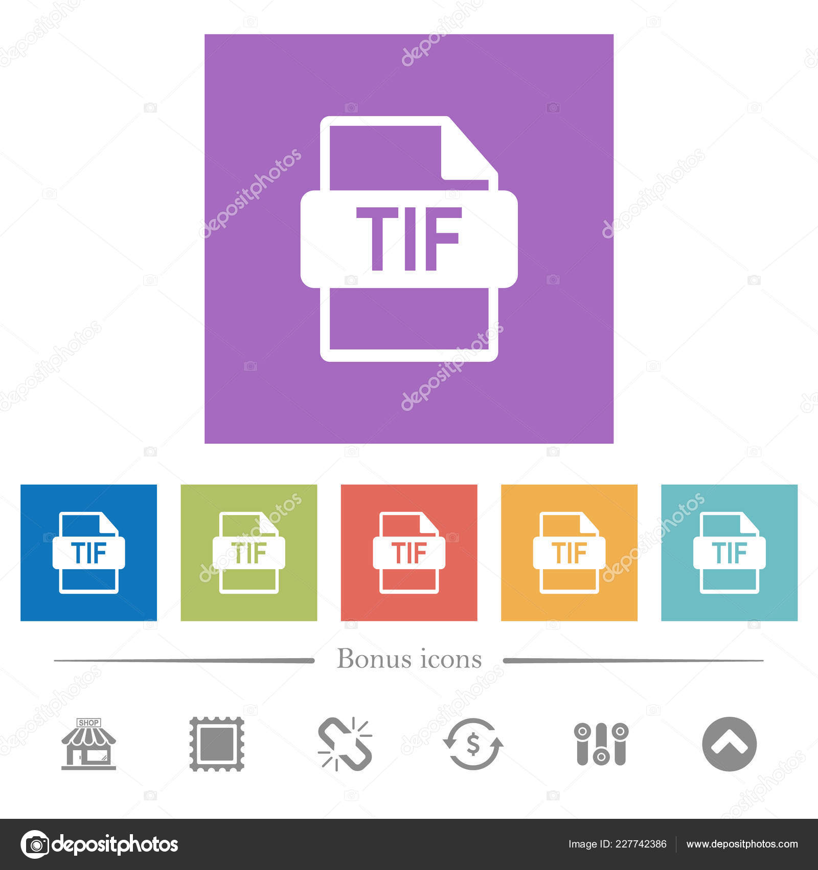 Tif File Format Flat White Icons Square Backgrounds Bonus Icons Stock ...