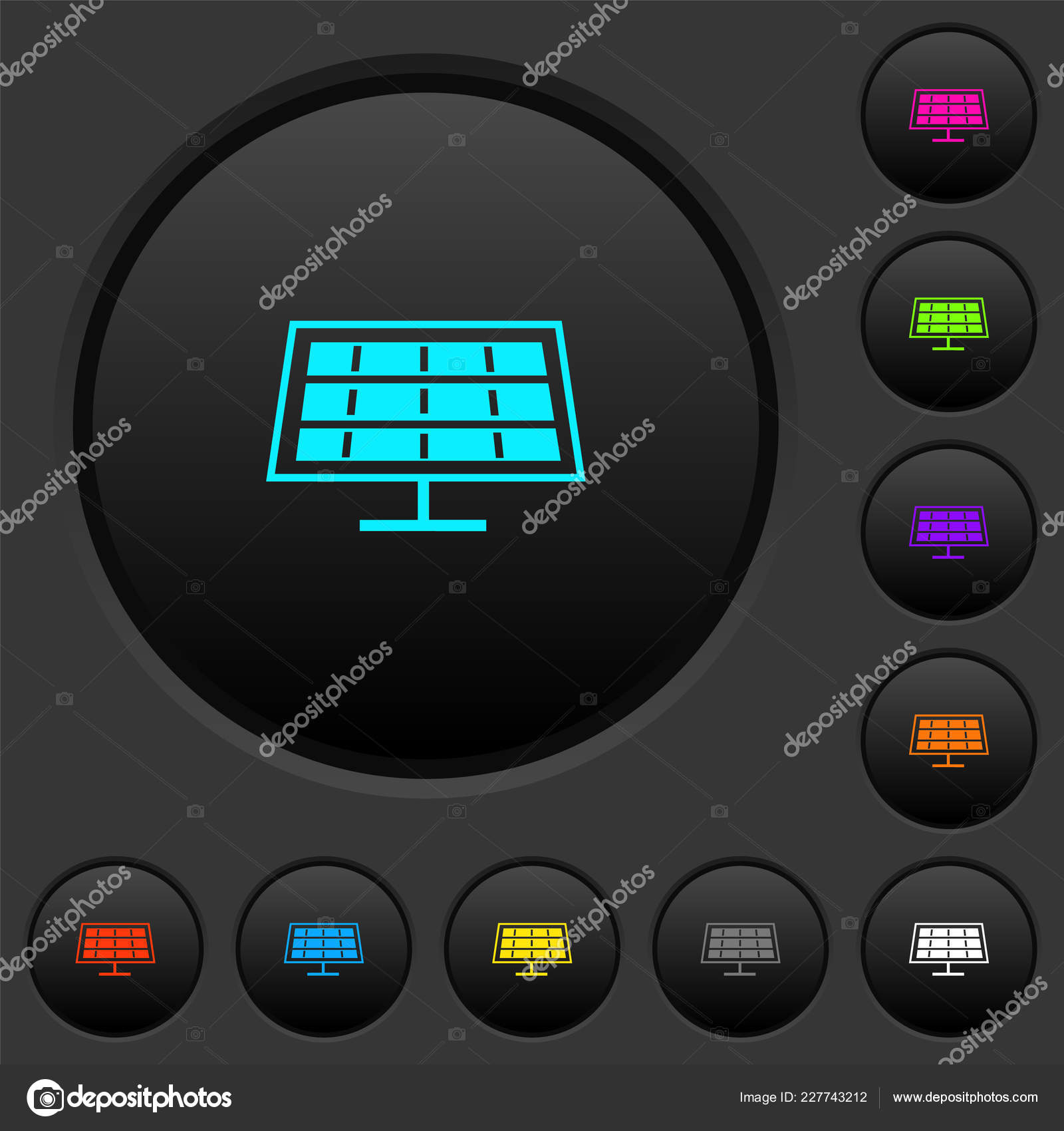Solar Panel Dark Push Buttons Vivid Color Icons Dark Grey Stock Vector Image By ©renegadehomie
