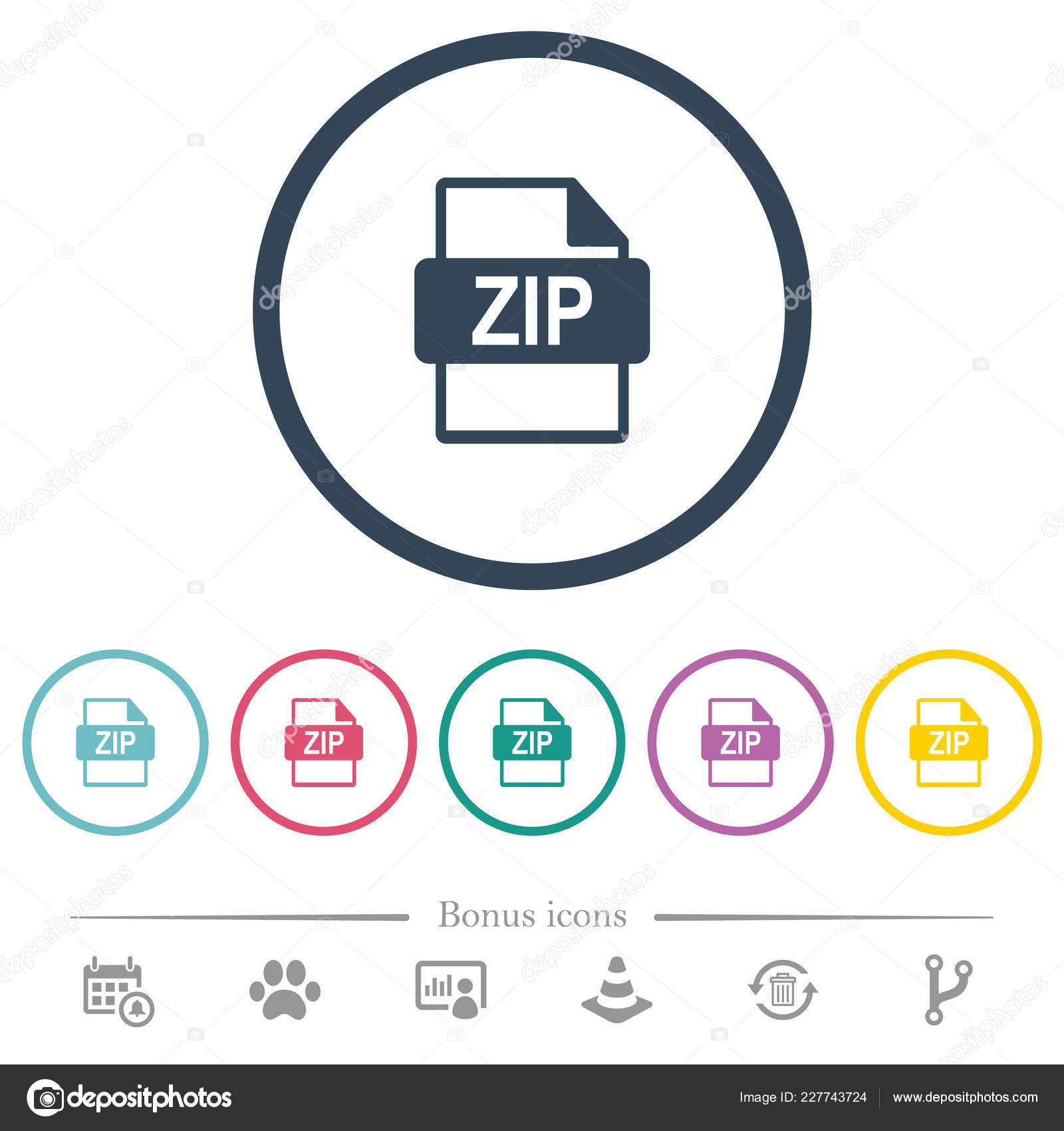 Zip File Format Flat Color Icons Outlines Bonus Icons Included Stock ...
