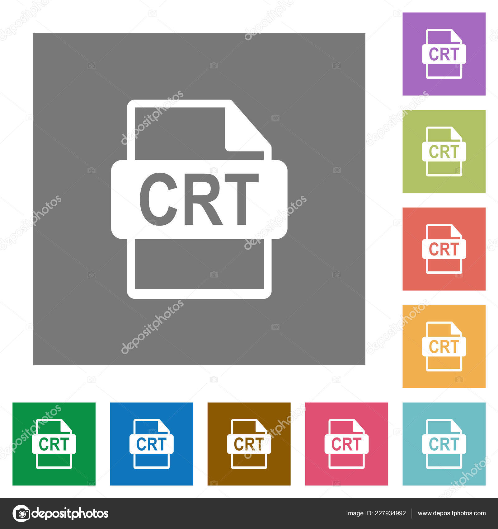 Crt File Format Flat Icons Simple Color Square Backgrounds Stock Vector ...
