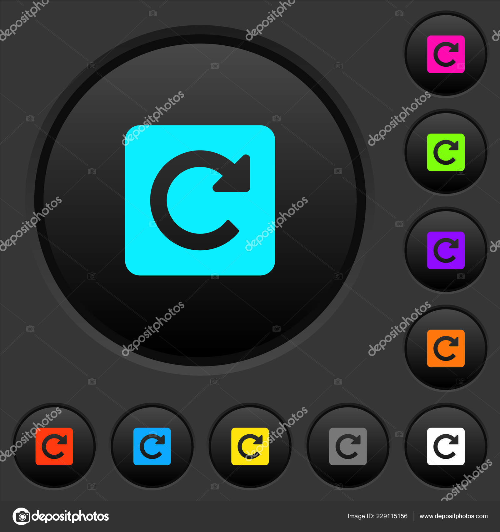 Rotate Right Dark Push Buttons Vivid Color Icons Dark Grey Stock Vector by ©renegadehomie 229115156