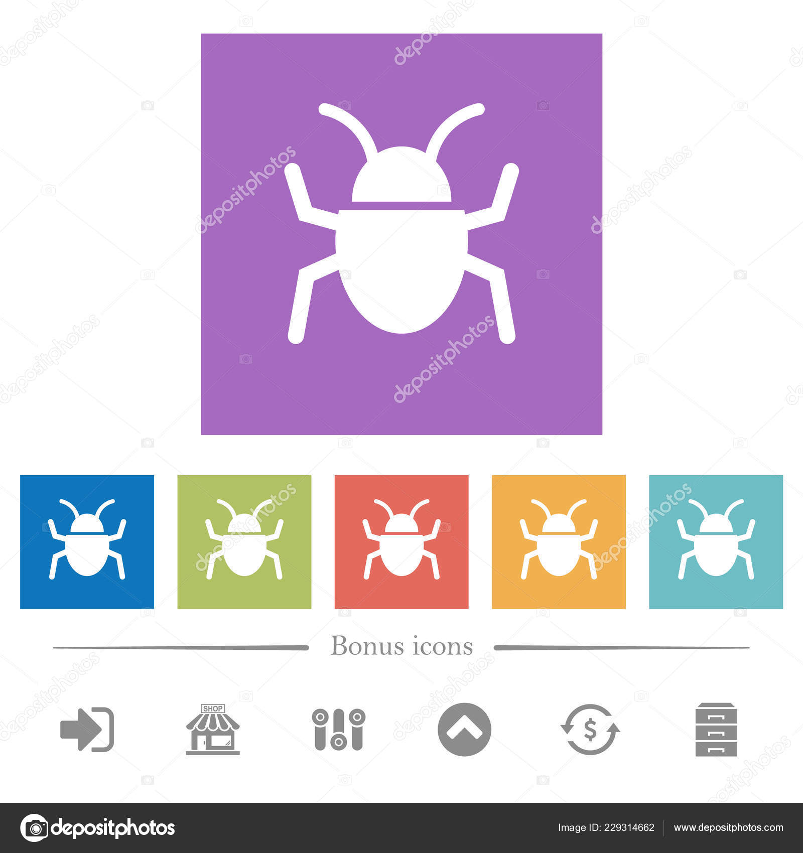 Bug Flat White Icons Square Backgrounds Bonus Icons Included Stock ...