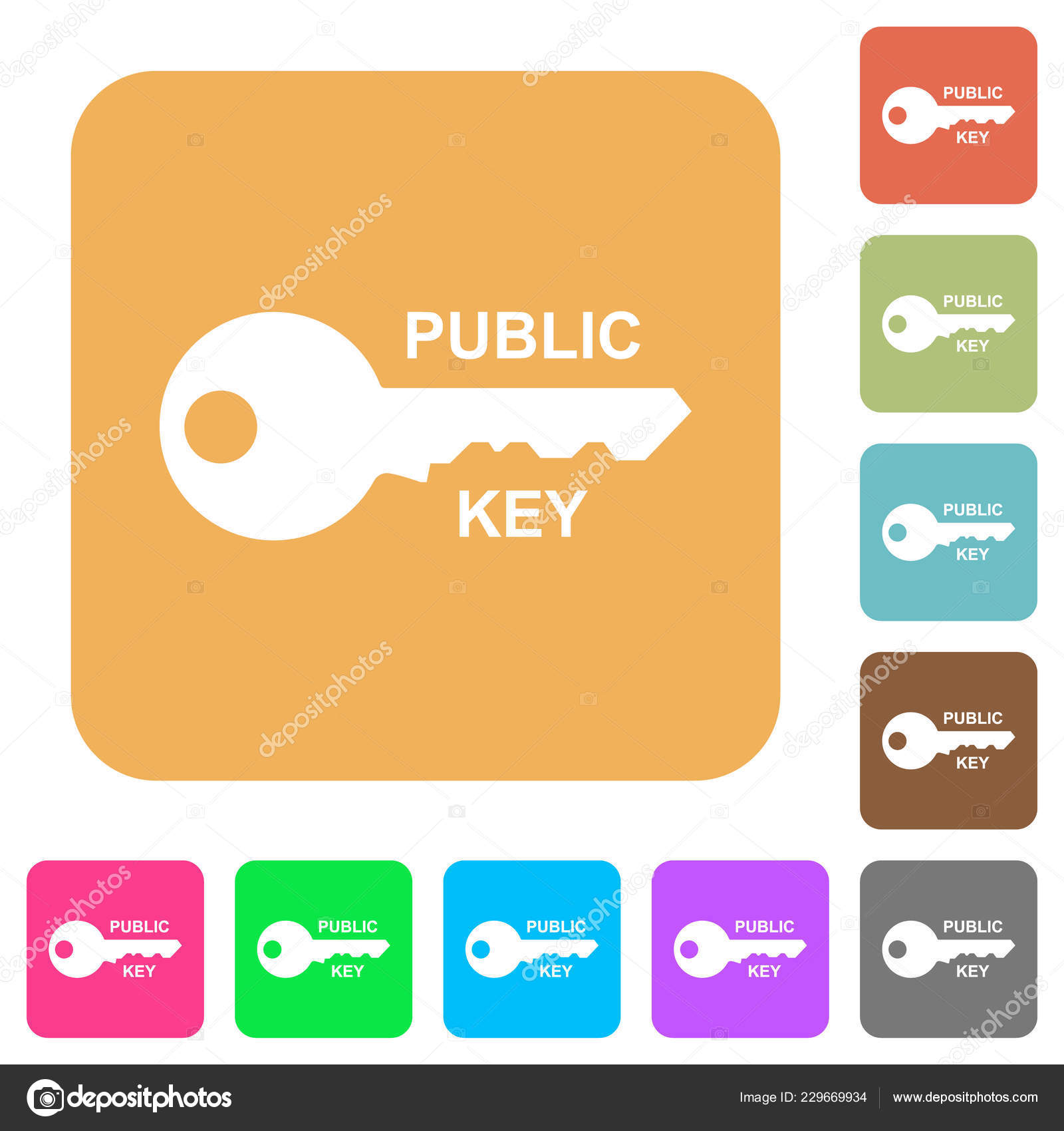 Public Key Flat Icons Rounded Square Vivid Color Backgrounds Stock ...