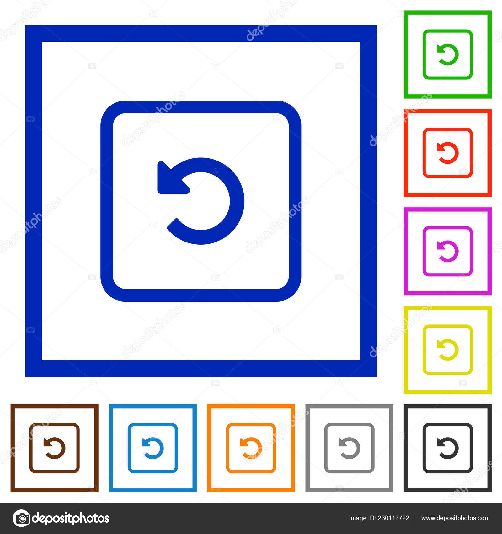 Rotate Object Left Flat Color Icons Square Frames White Background ...