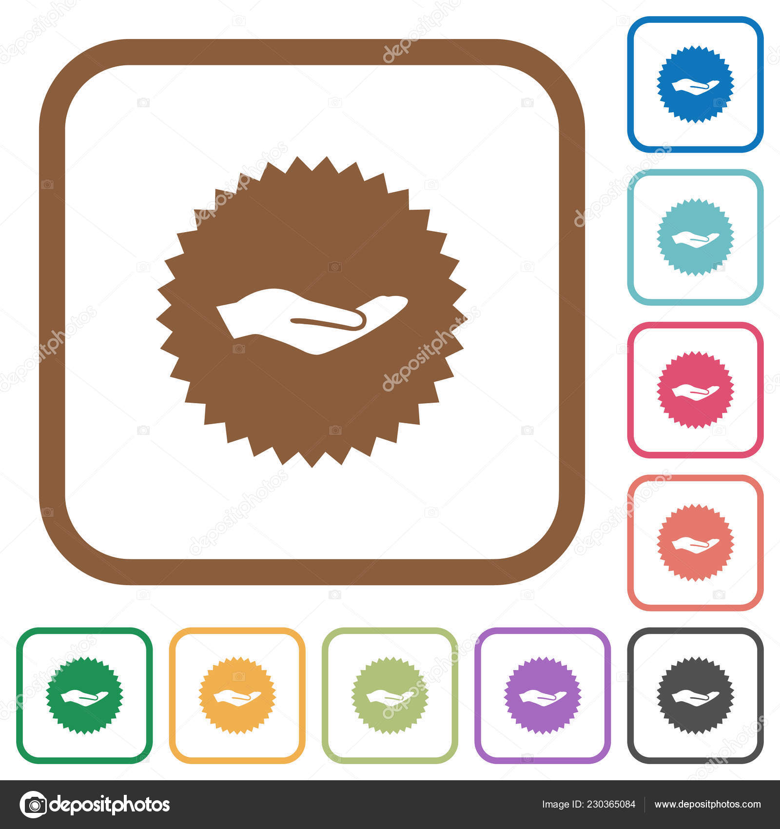 Hand Sticker Simple Icons Color Rounded Square Frames White Background ...