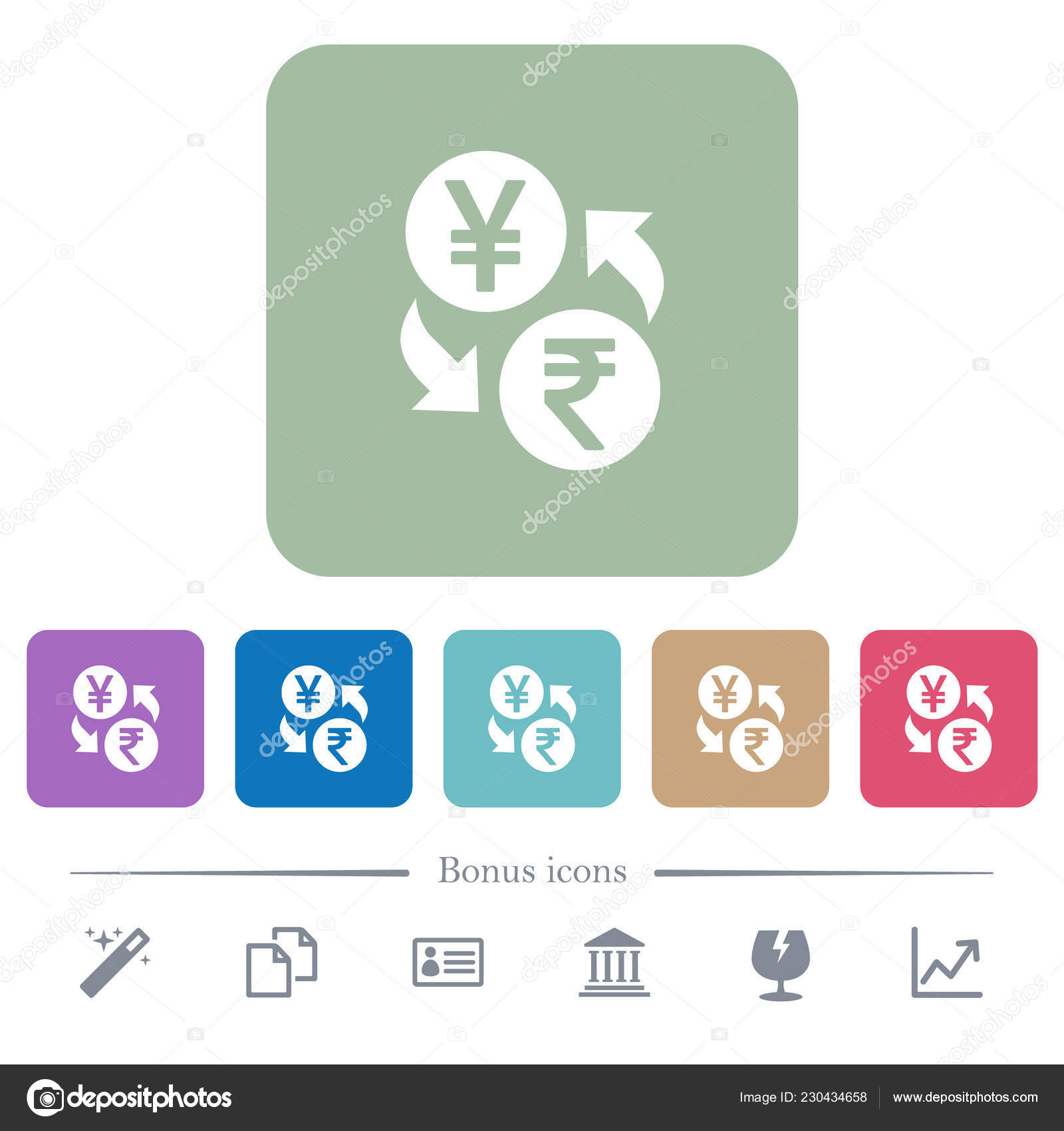 Yen Rupee Money Exchange White Flat Icons Color Rounded Square Stock Vector Image by ...