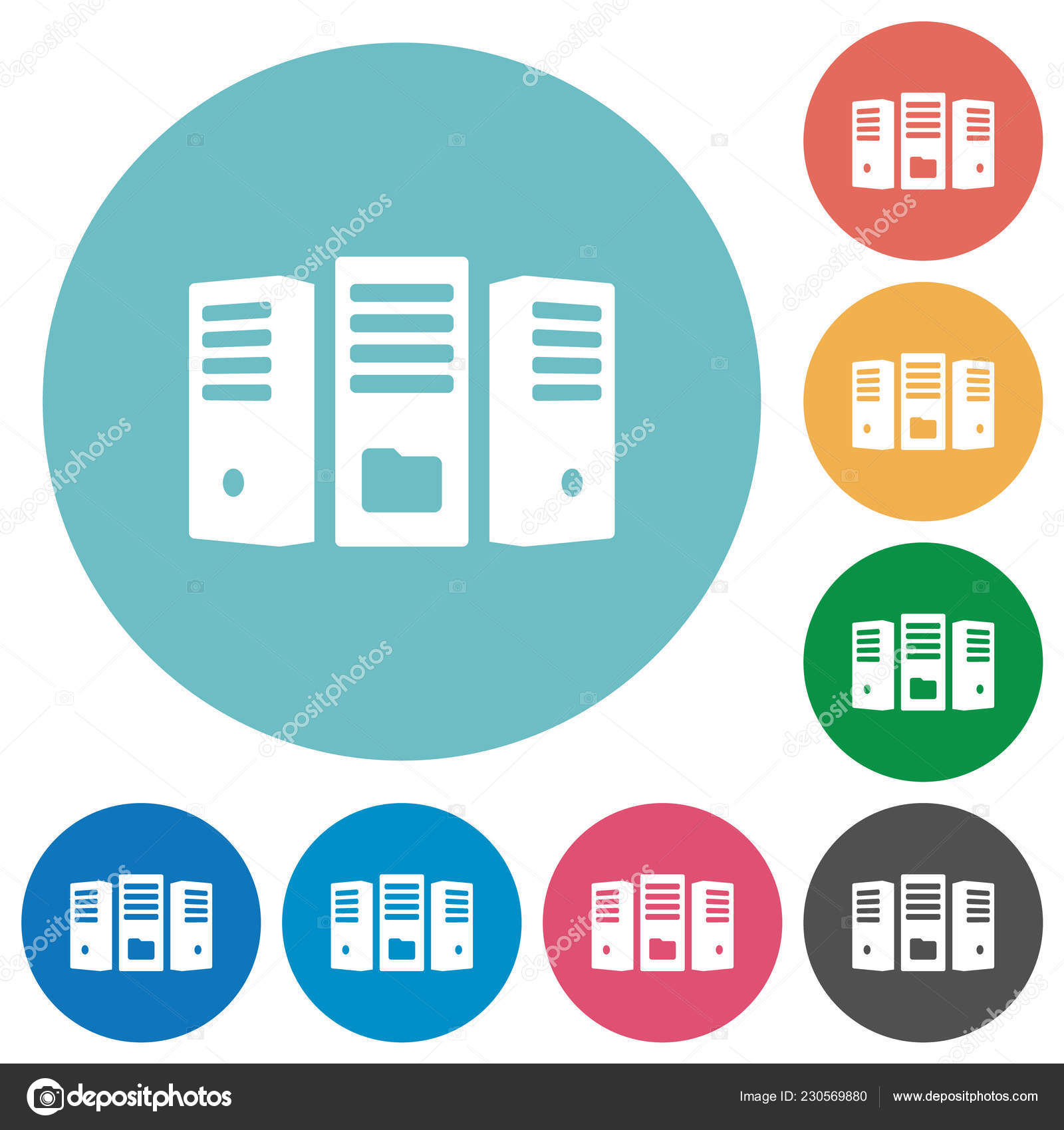 File Server Flat White Icons Color Backgrounds Stock Vector by ...