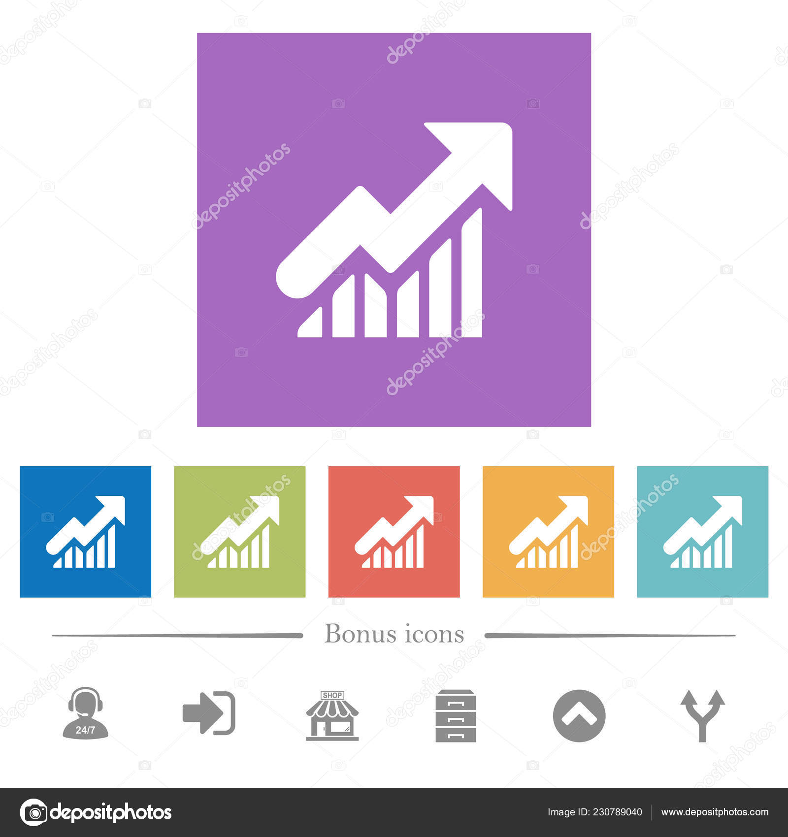 Rising Graph Flat White Icons Square Backgrounds Bonus Icons Included ...