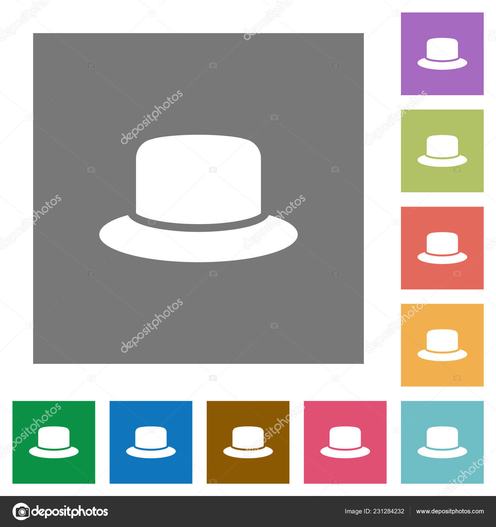 Hat Flat Icons Simple Color Square Backgrounds Stock Vector by ...