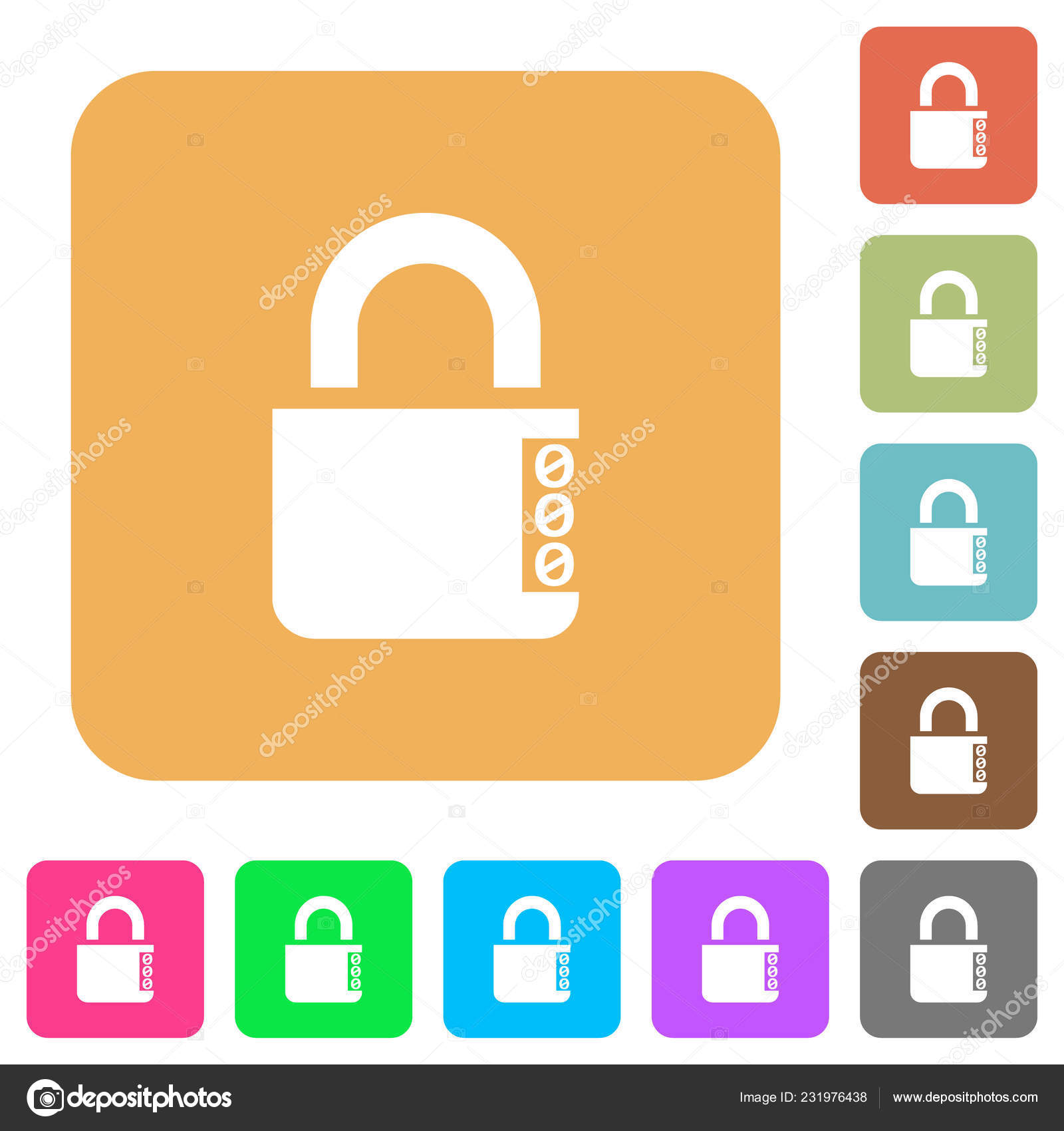 Locked Combination Lock Side Numbers Flat Icons Rounded Square Vivid ...