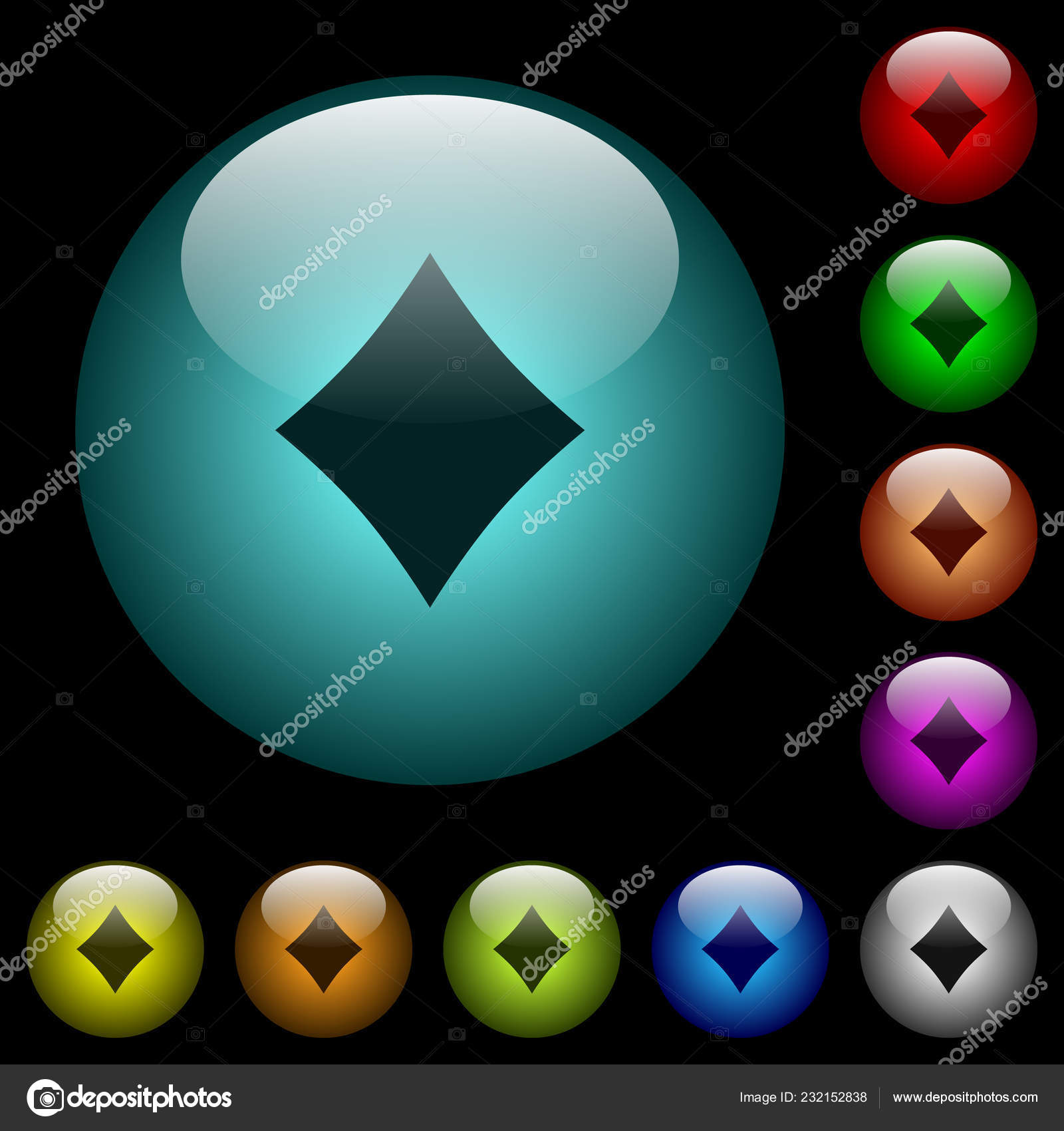Diamond Card Symbol Icons Color Illuminated Spherical Glass Buttons ...