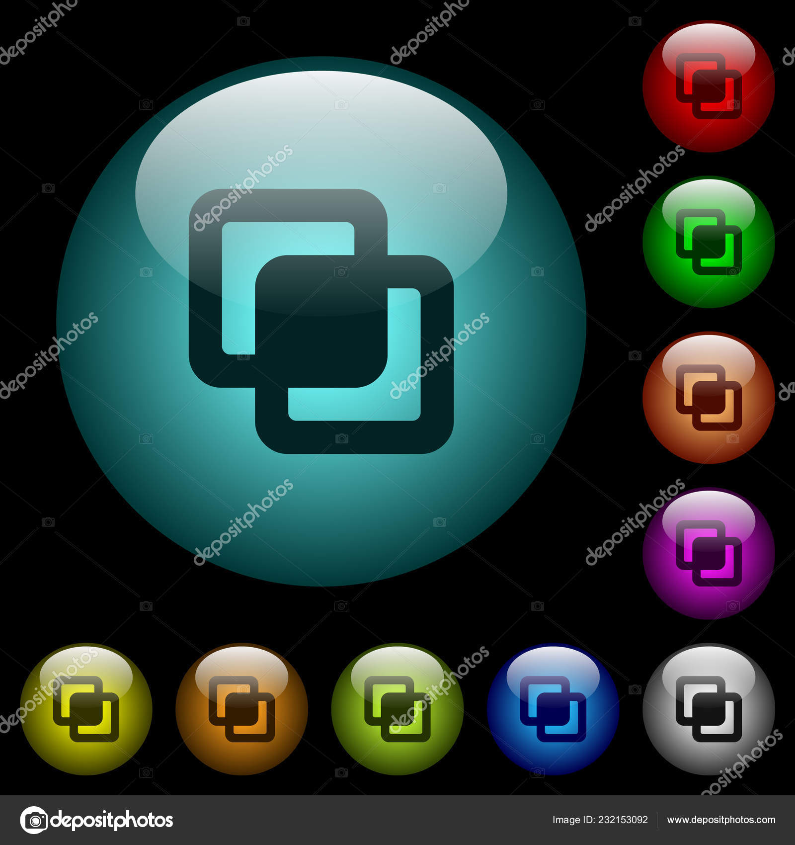 Intersect Shapes Icons Color Illuminated Spherical Glass Buttons Black ...