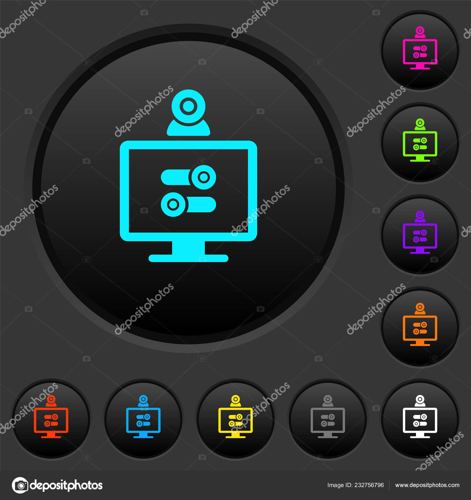 Webcam Tweaking Dark Push Buttons Vivid Color Icons Dark Grey Stock ...