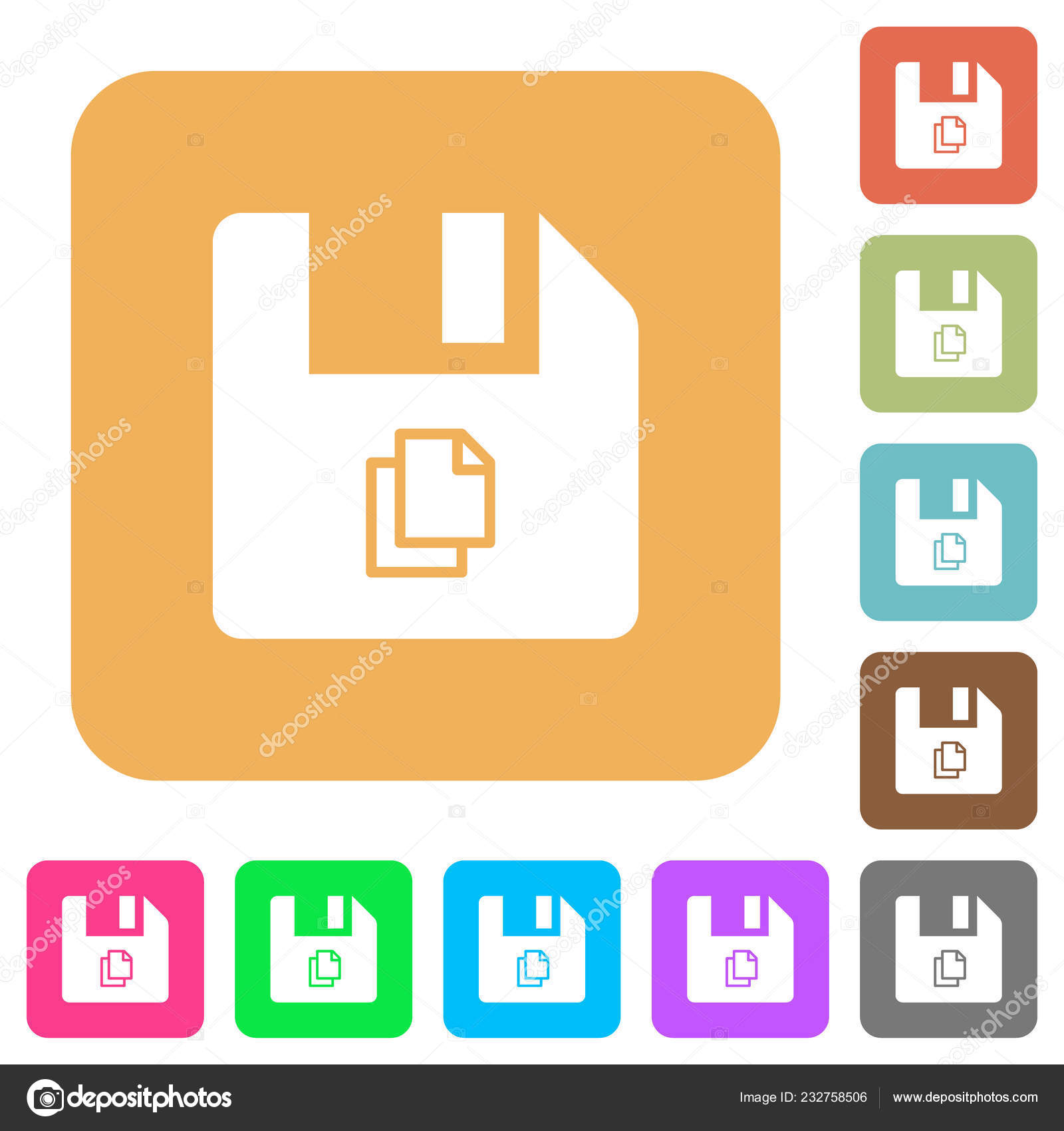Copy File Flat Icons Rounded Square Vivid Color Backgrounds Stock ...