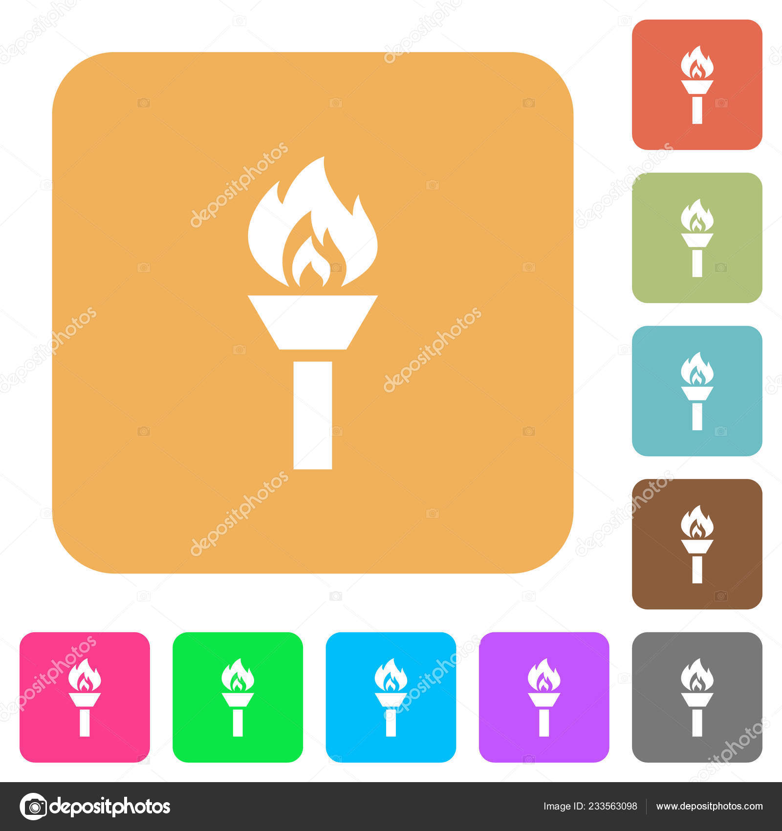 Torch Flat Icons Rounded Square Vivid Color Backgrounds Stock Vector ...