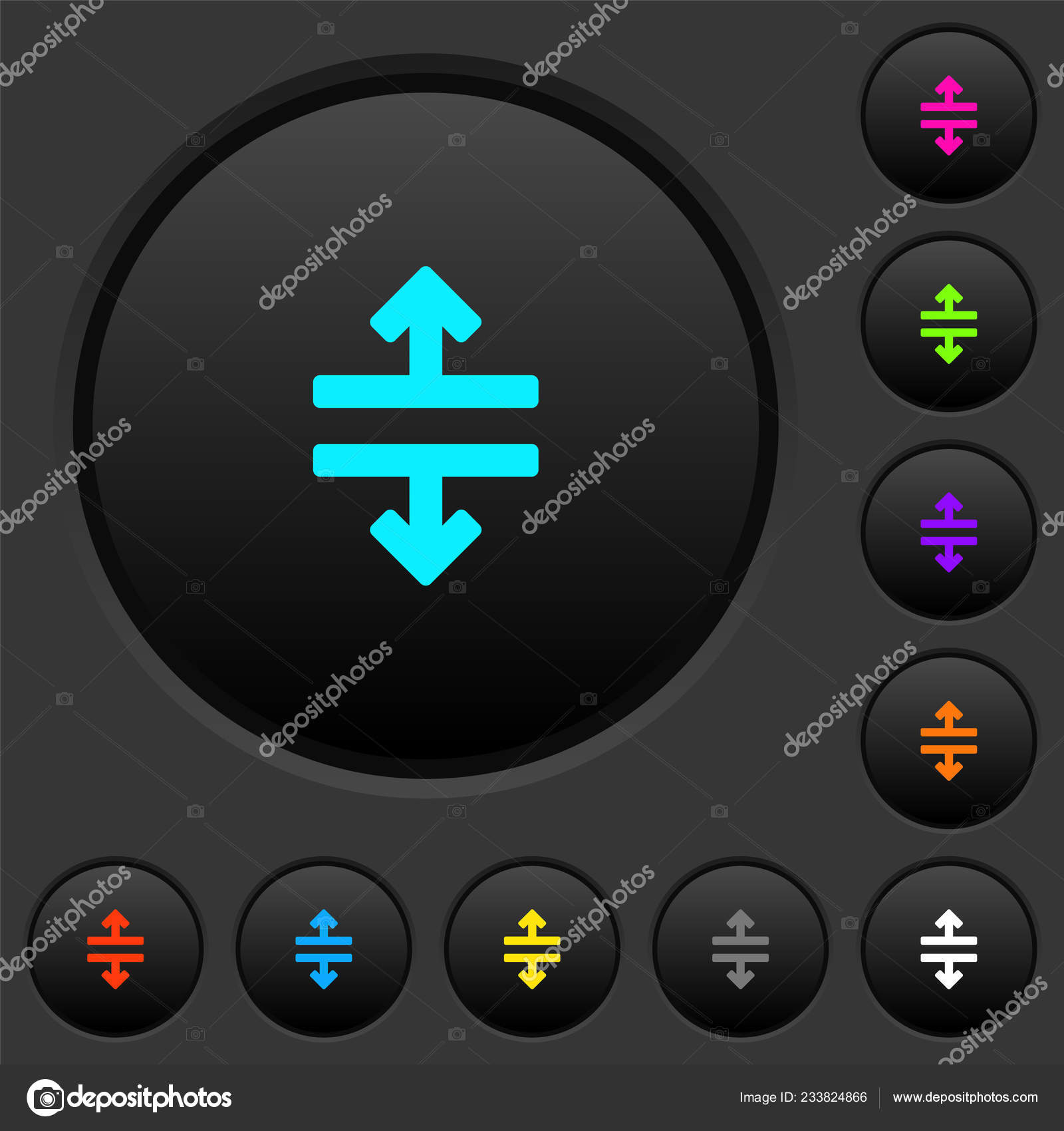 Horizontal Split Dark Push Buttons Vivid Color Icons Dark Grey Stock ...