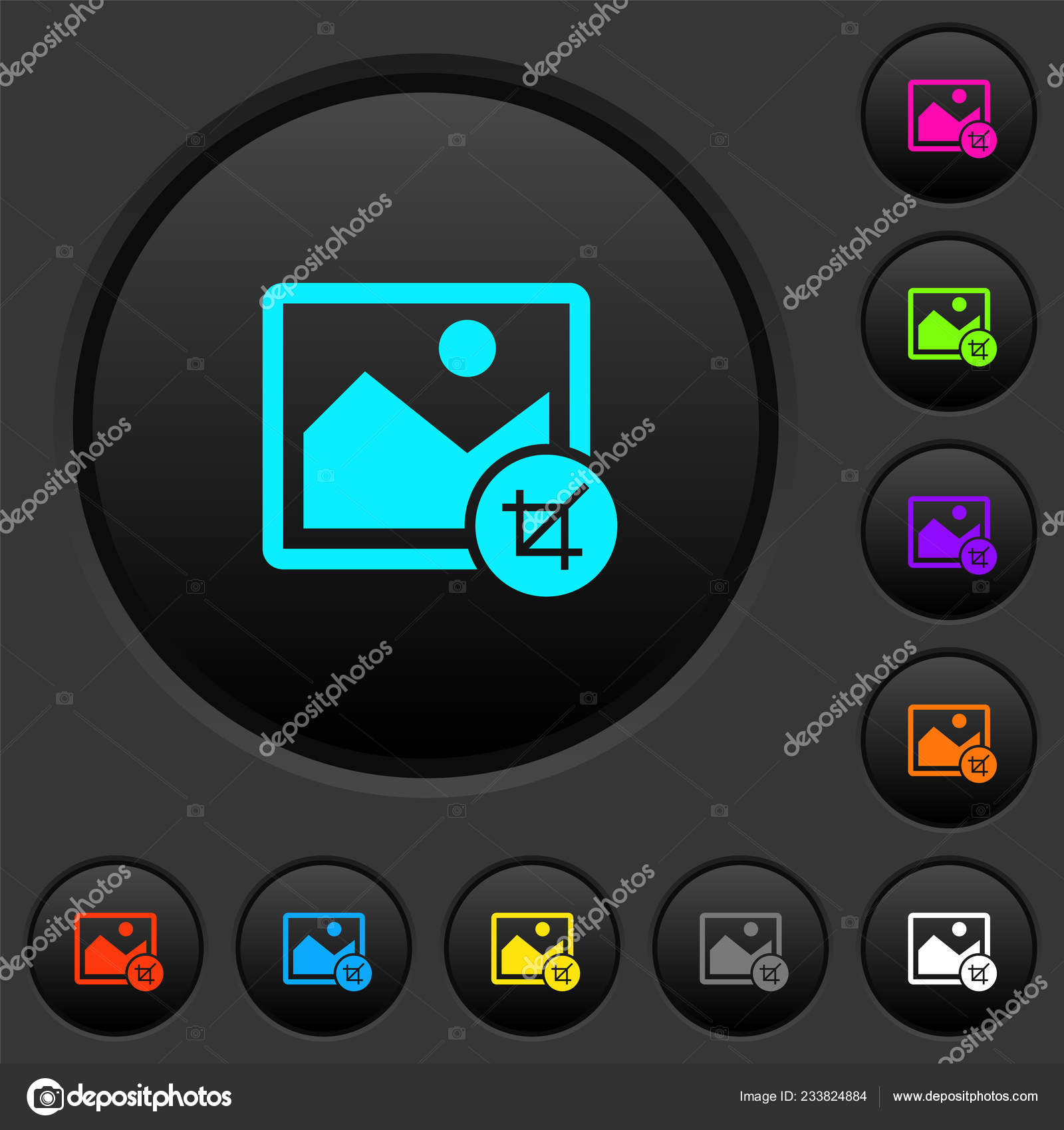 Crop Image Dark Push Buttons Vivid Color Icons Dark Grey Stock Vector Image By ©renegadehomie