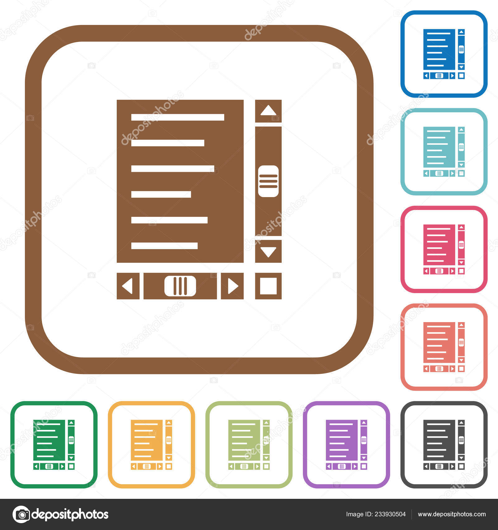 Document Content Scroll Bars Simple Icons Color Rounded Square Frames Stock Vector by ...