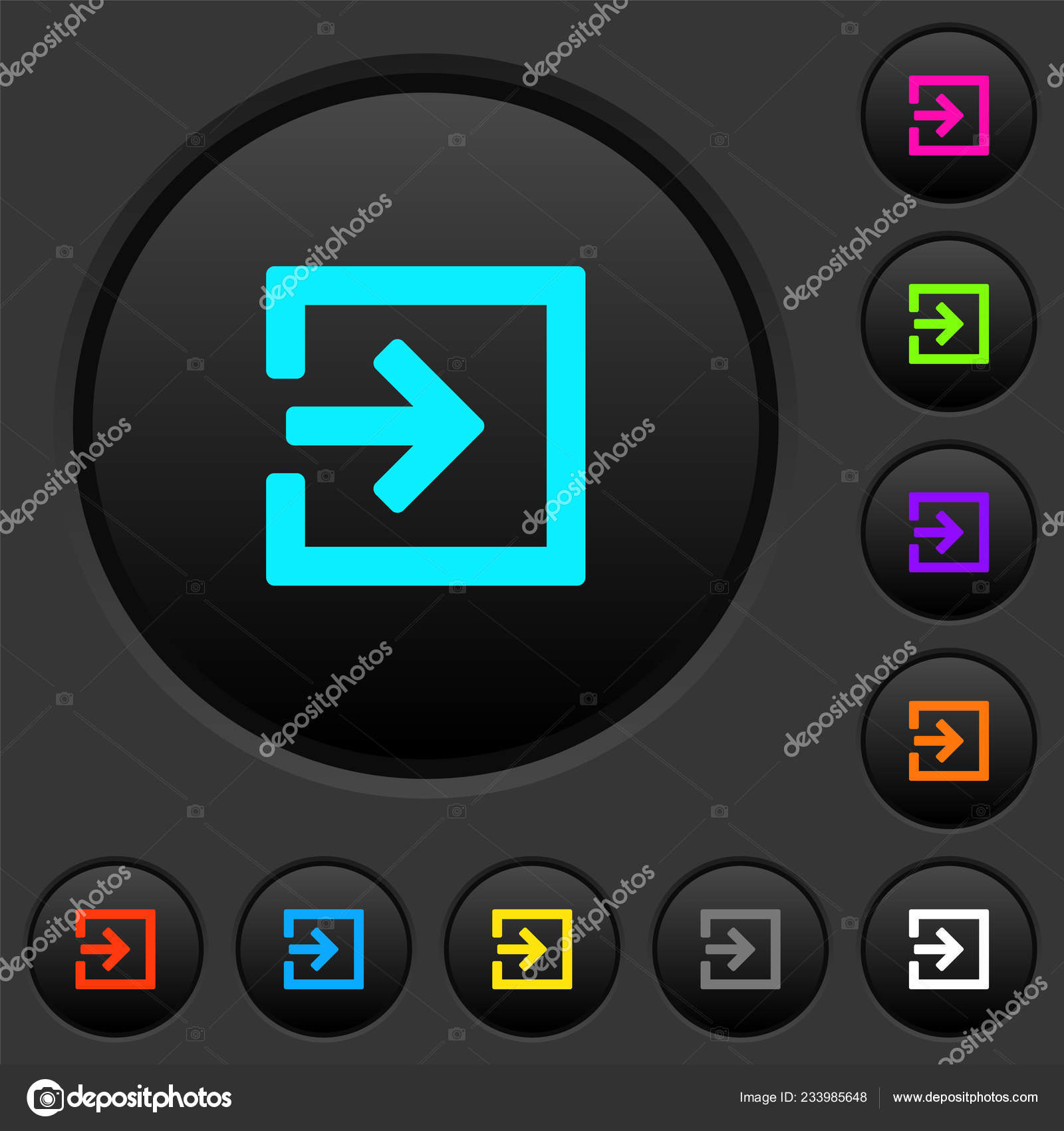 Import Arrow Dark Push Buttons Vivid Color Icons Dark Grey Stock Vector ...