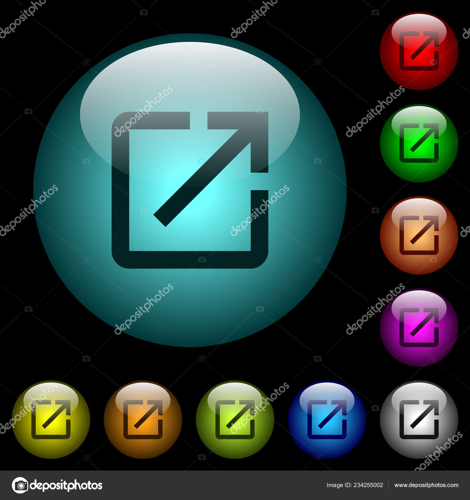 Open New Window Icons Color Illuminated Spherical Glass Buttons Black ...