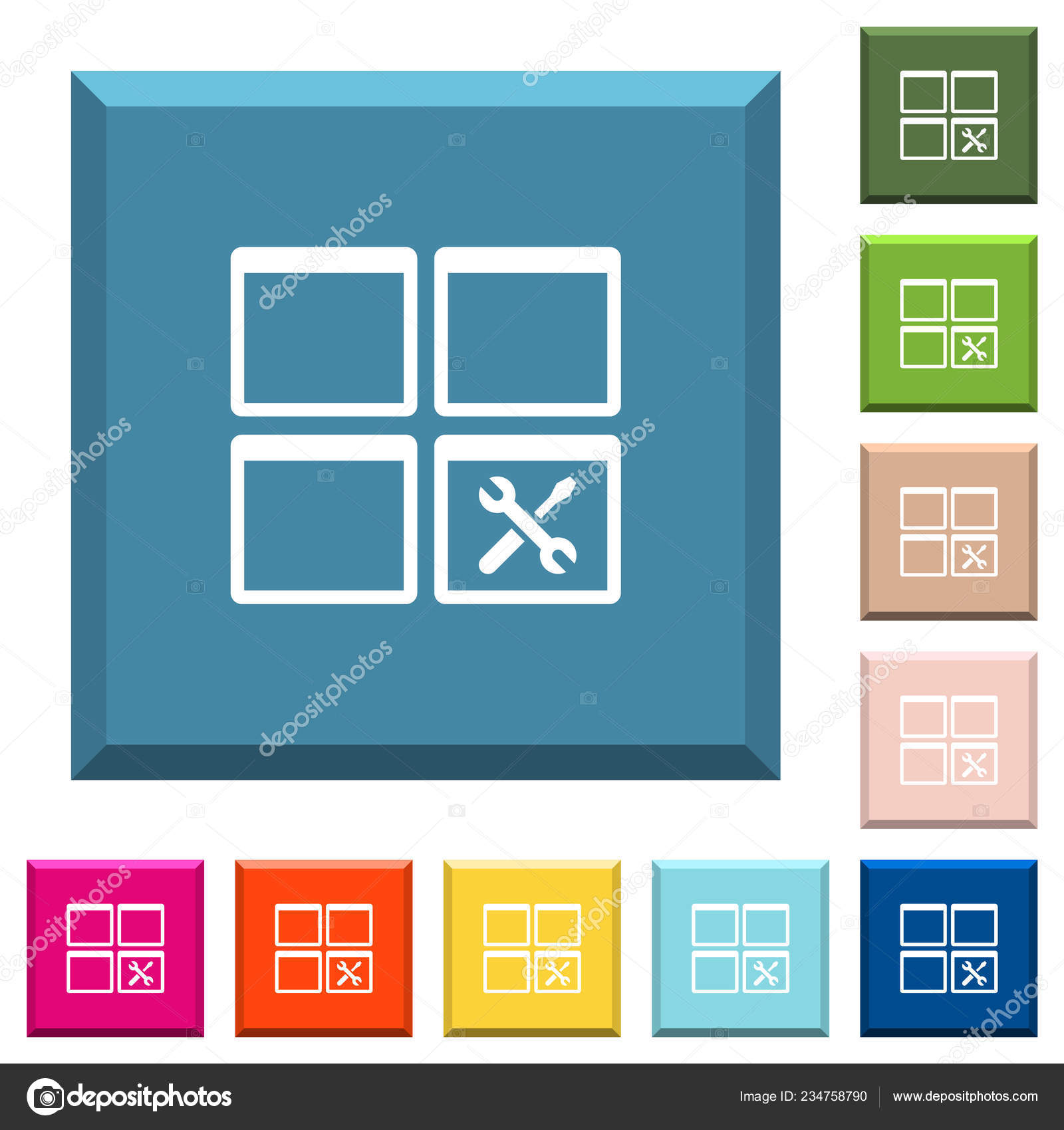 Dashboard Tools White Icons Edged Square Buttons Various Trendy Colors ...