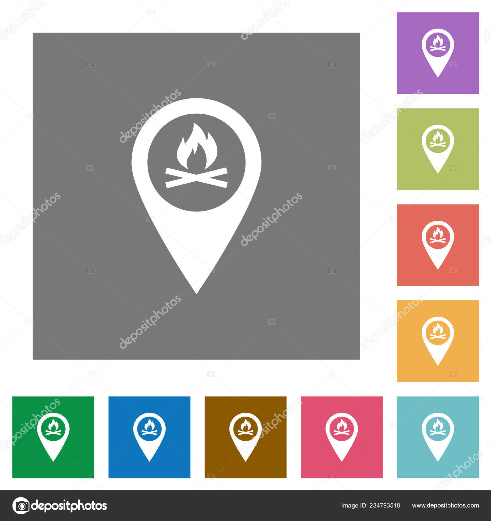 Camp Gps Map Location Flat Icons Simple Color Square Backgrounds Stock ...