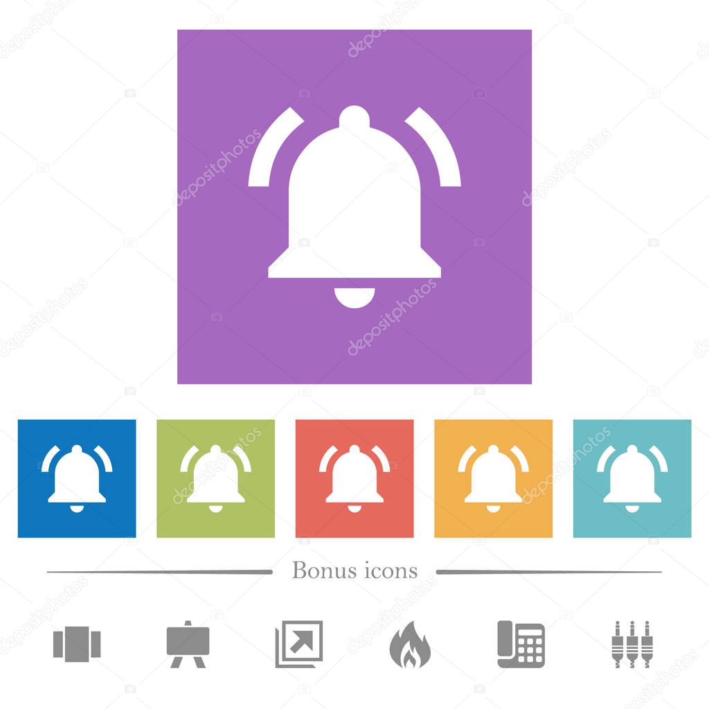 Iconos blancos planos de notificación activa en fondos cuadrados. 6 ...
