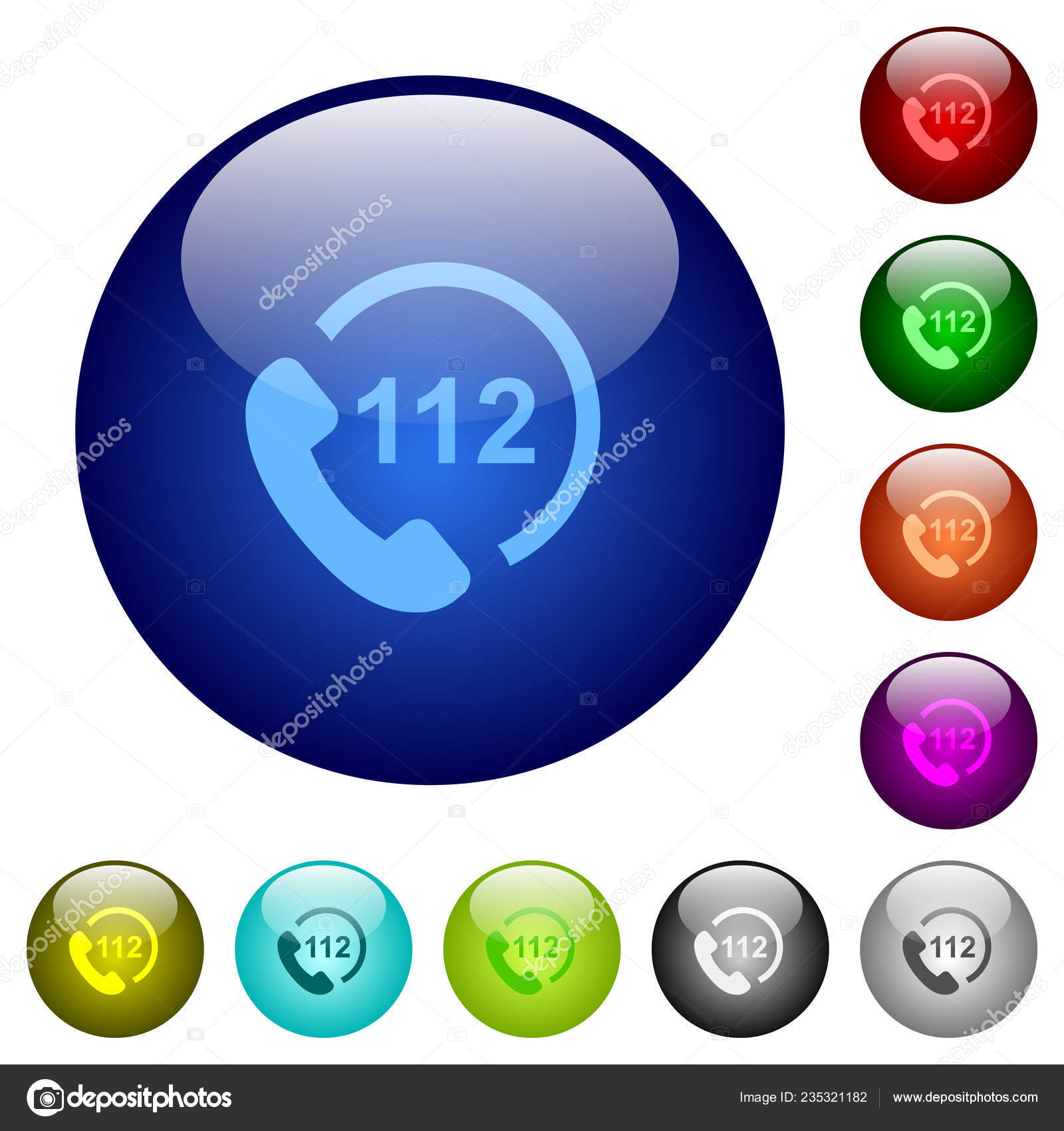 Emergency Call 112 Icons Color Glass Buttons Stock Vector Image by ...