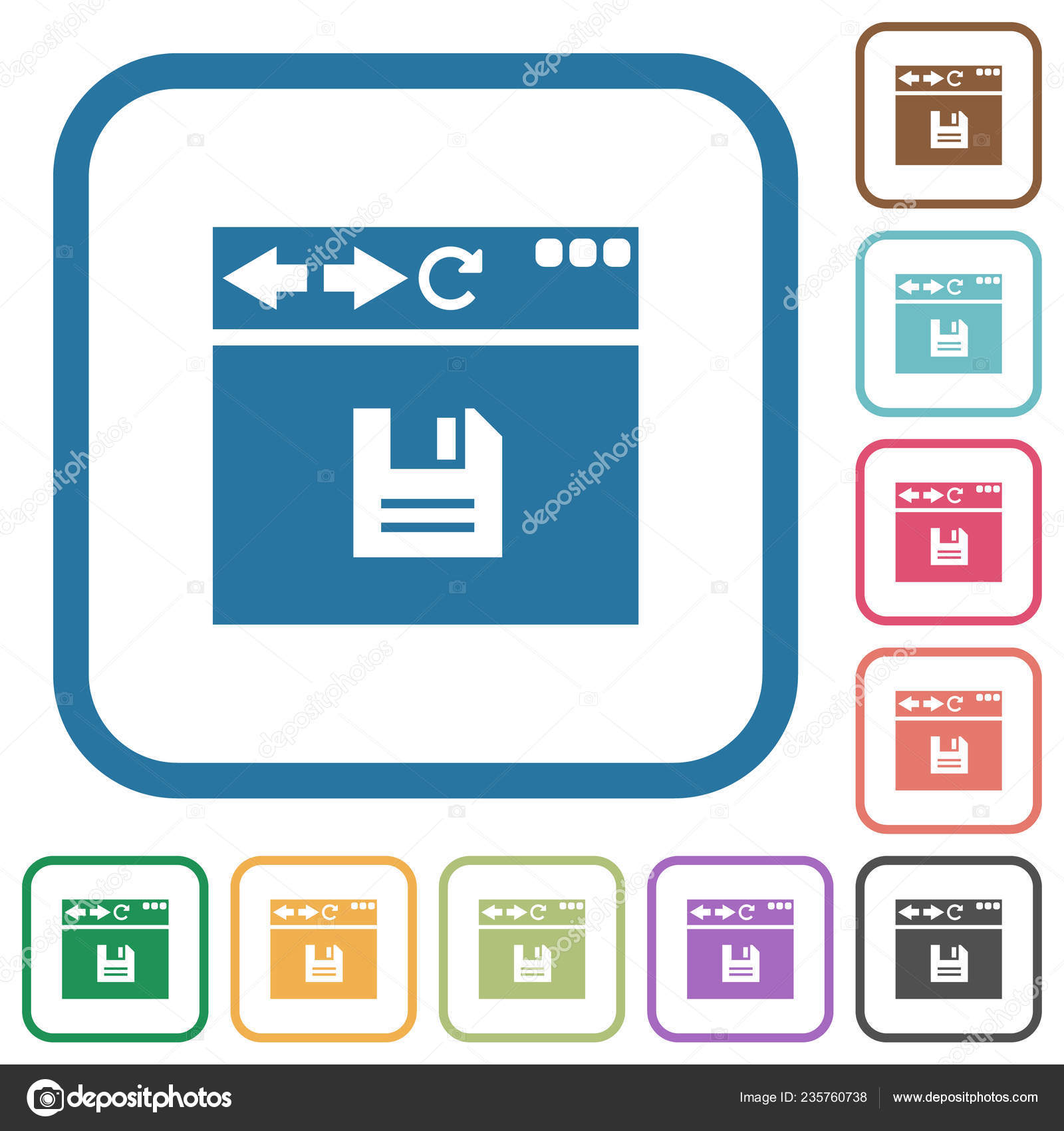 Browser Simple Icons Color Rounded Square Frames White Background Stock ...