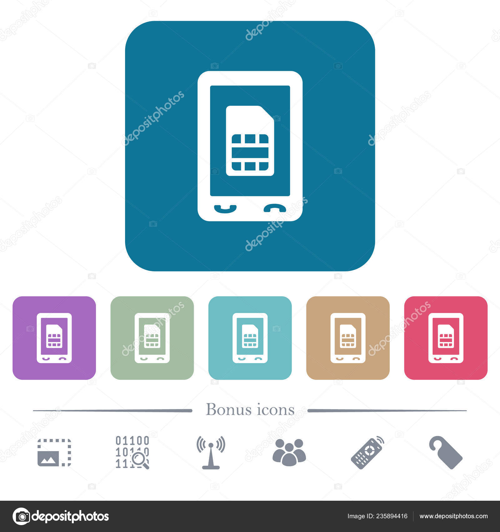 Mobile Sim Card White Flat Icons Color Rounded Square Backgrounds Stock ...