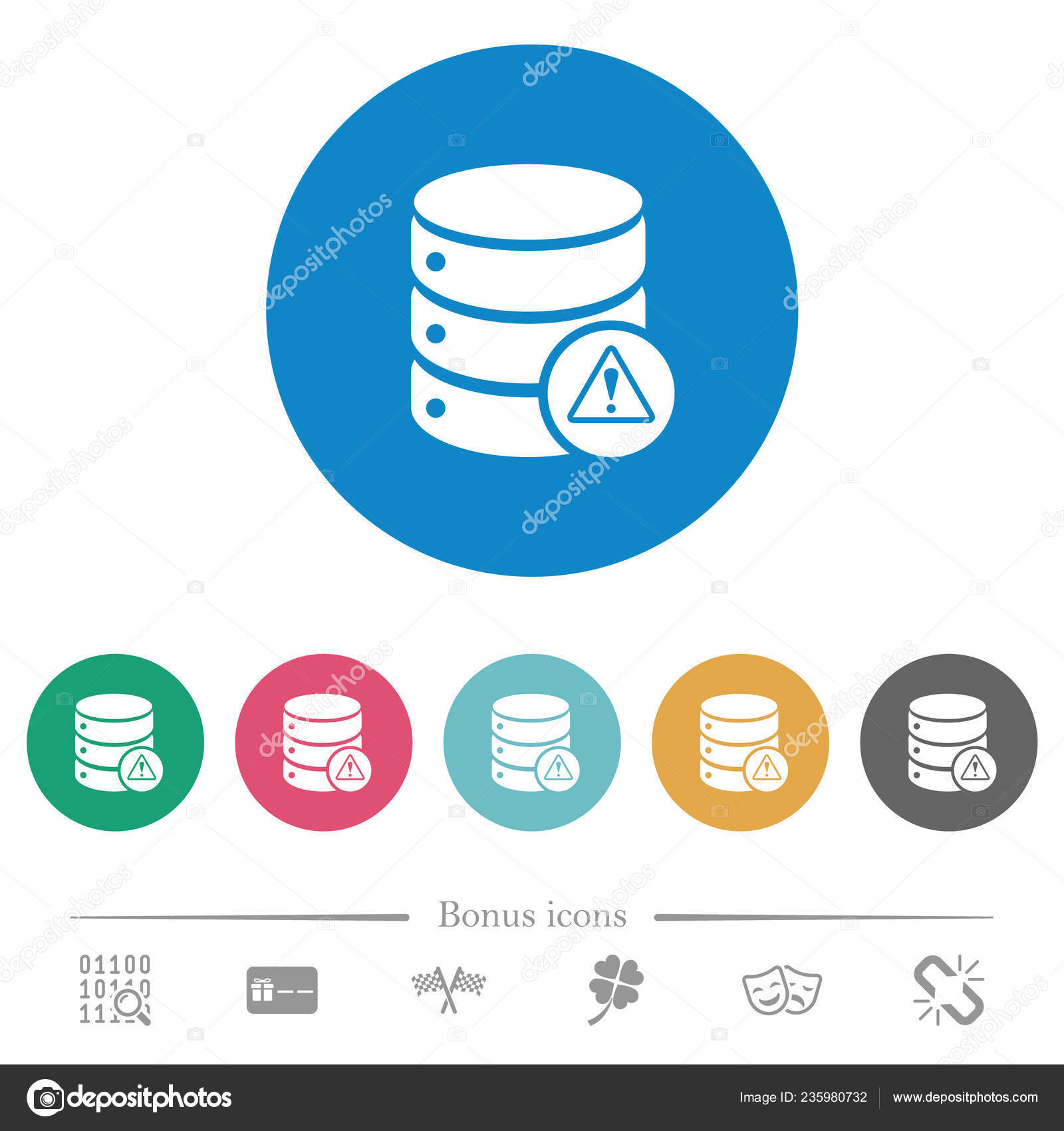 Database Error Flat White Icons Color Backgrounds Bonus Icons Included ...