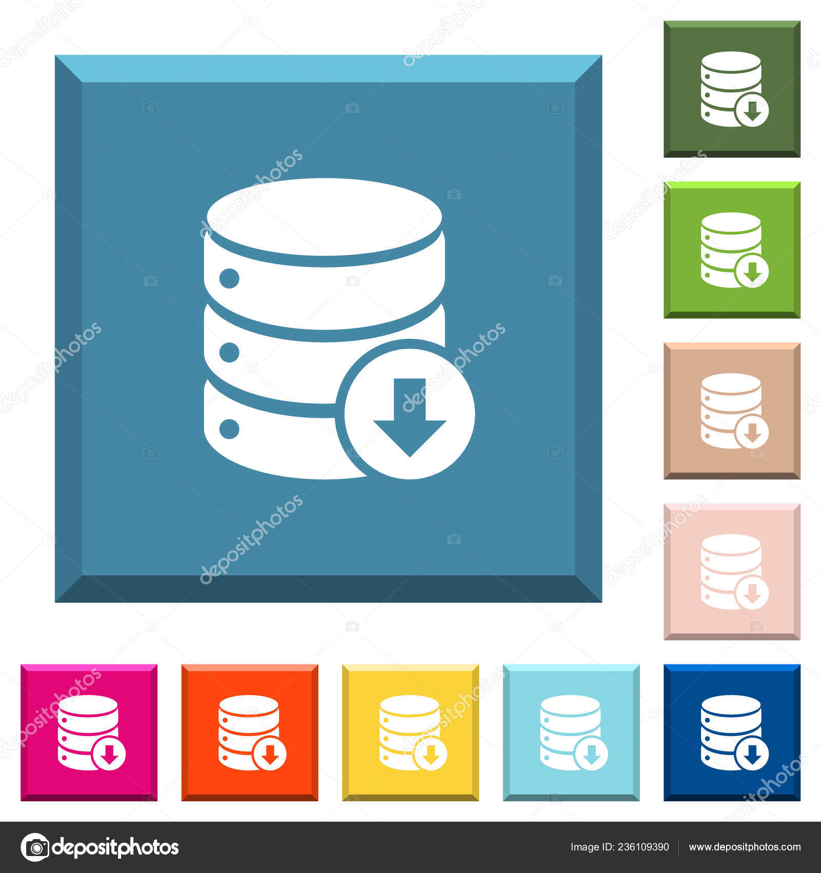 Database White Icons Edged Square Buttons Various Trendy Colors Stock ...