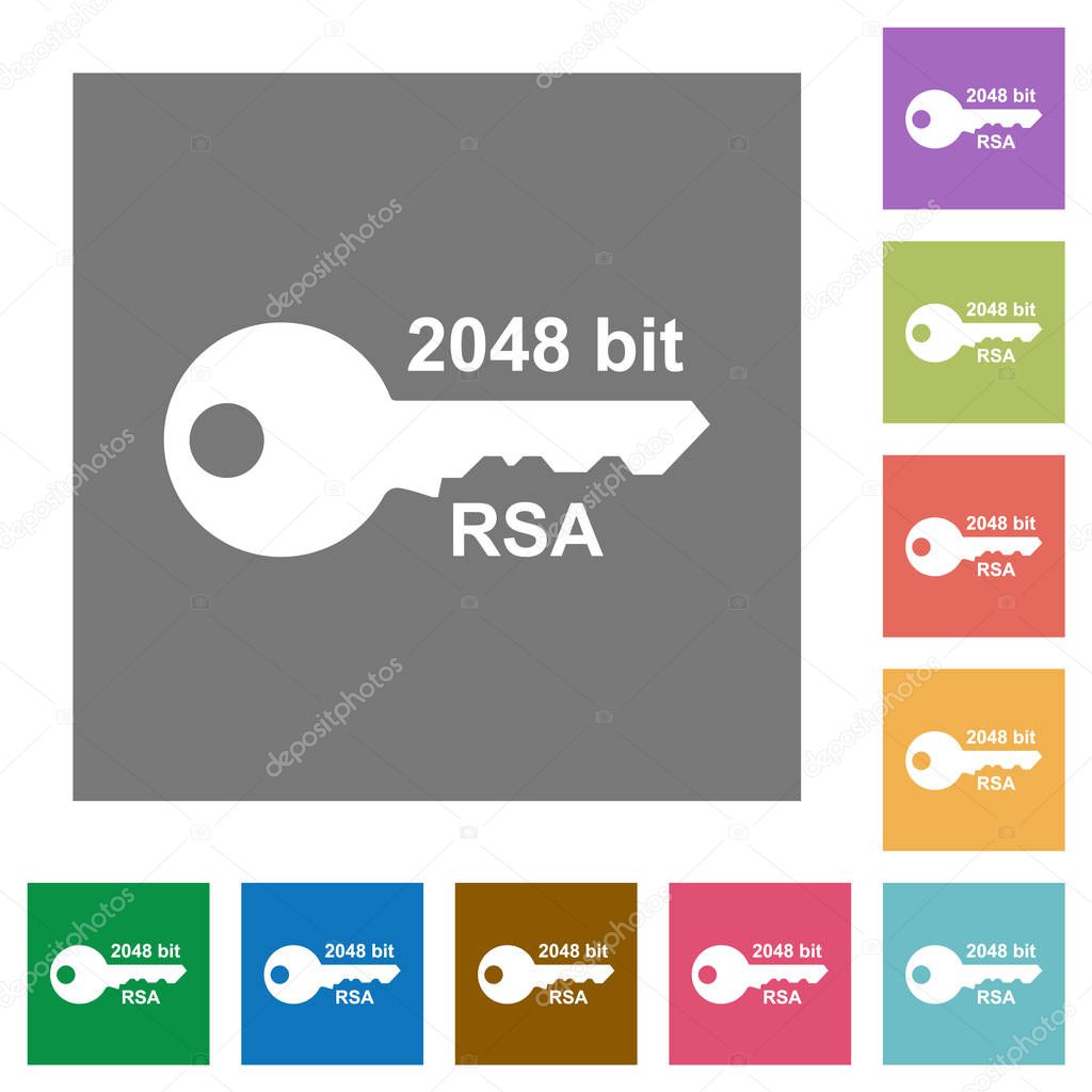 Iconos planos de cifrado rsa de 2048 bits sobre fondos cuadrados de ...