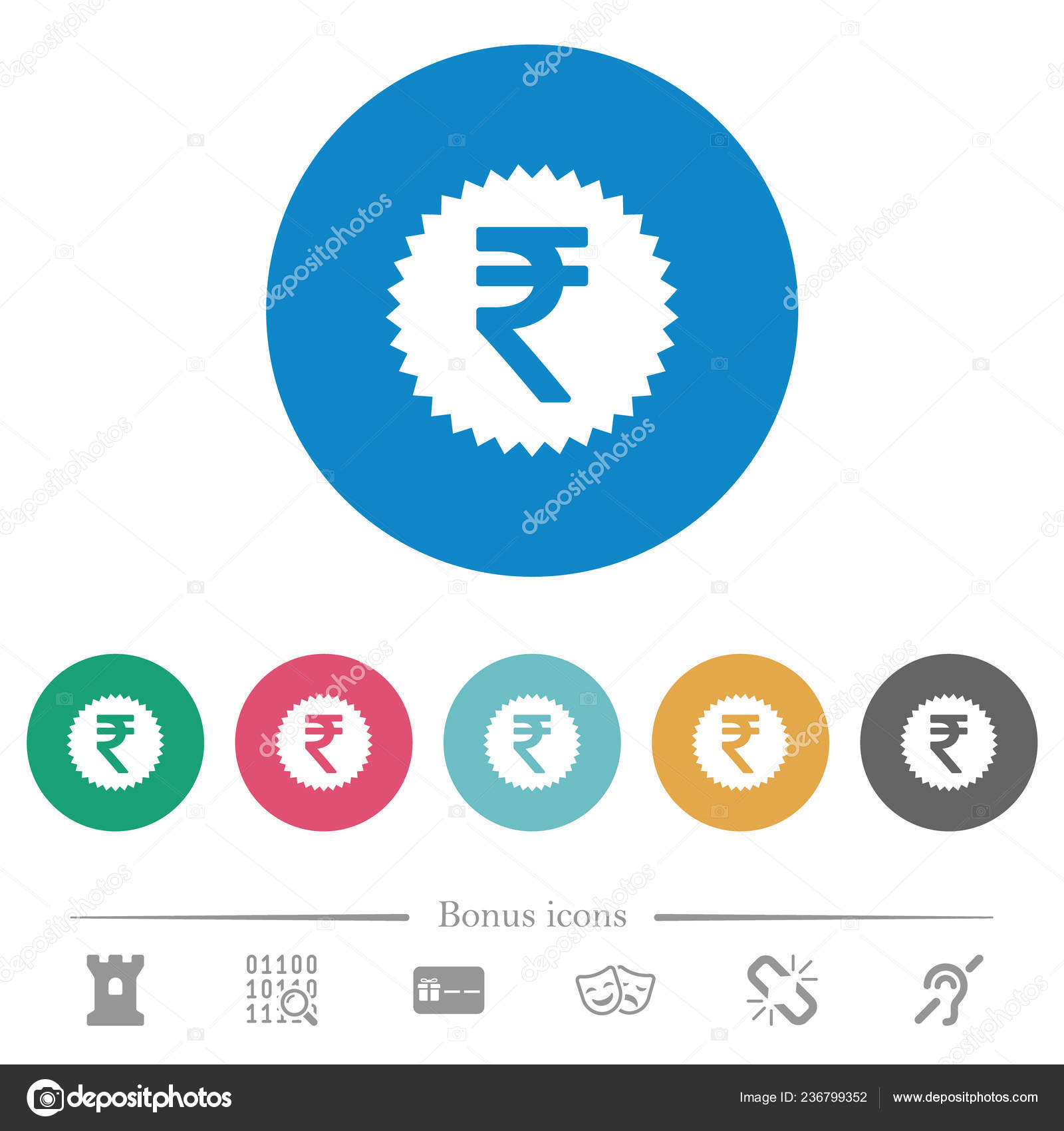 Indian Rupee Sticker Flat White Icons Color Backgrounds Bonus Icons ...
