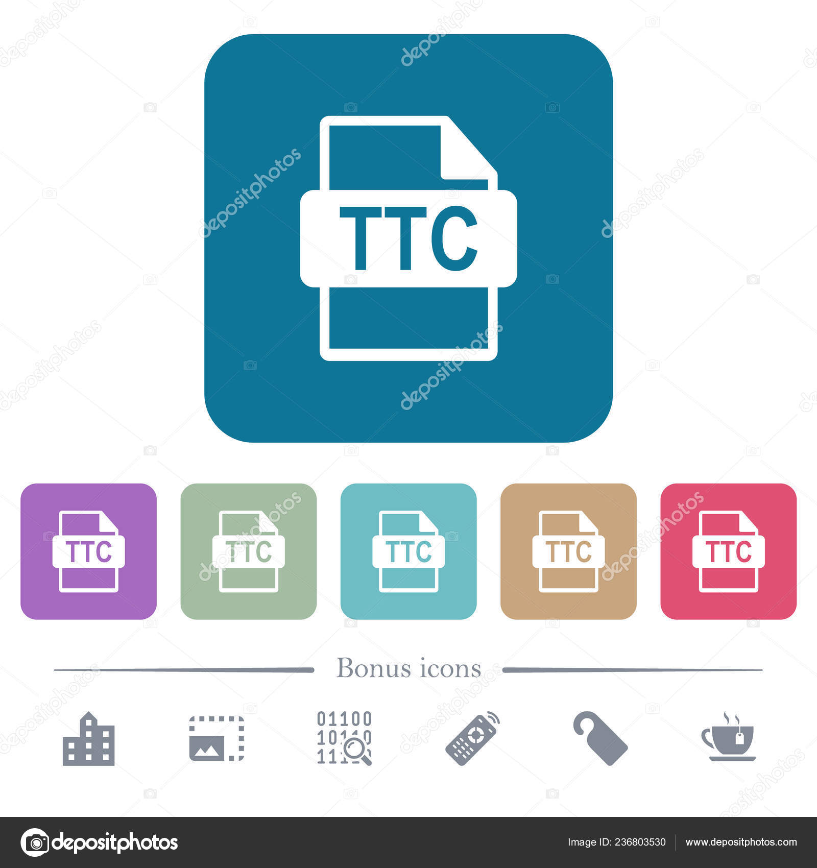 Ttc File Format White Flat Icons Color Rounded Square Backgrounds Stock ...