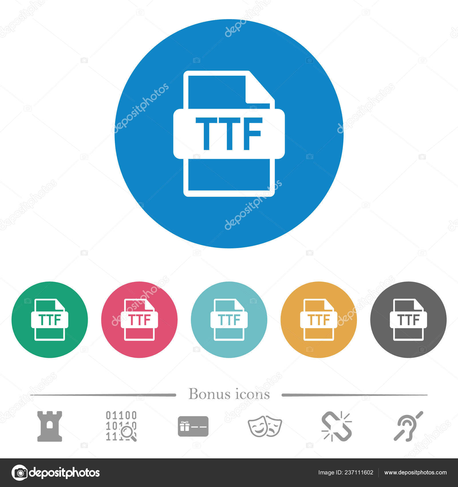 Ttf File Format Flat White Icons Color Backgrounds Bonus Icons Stock ...