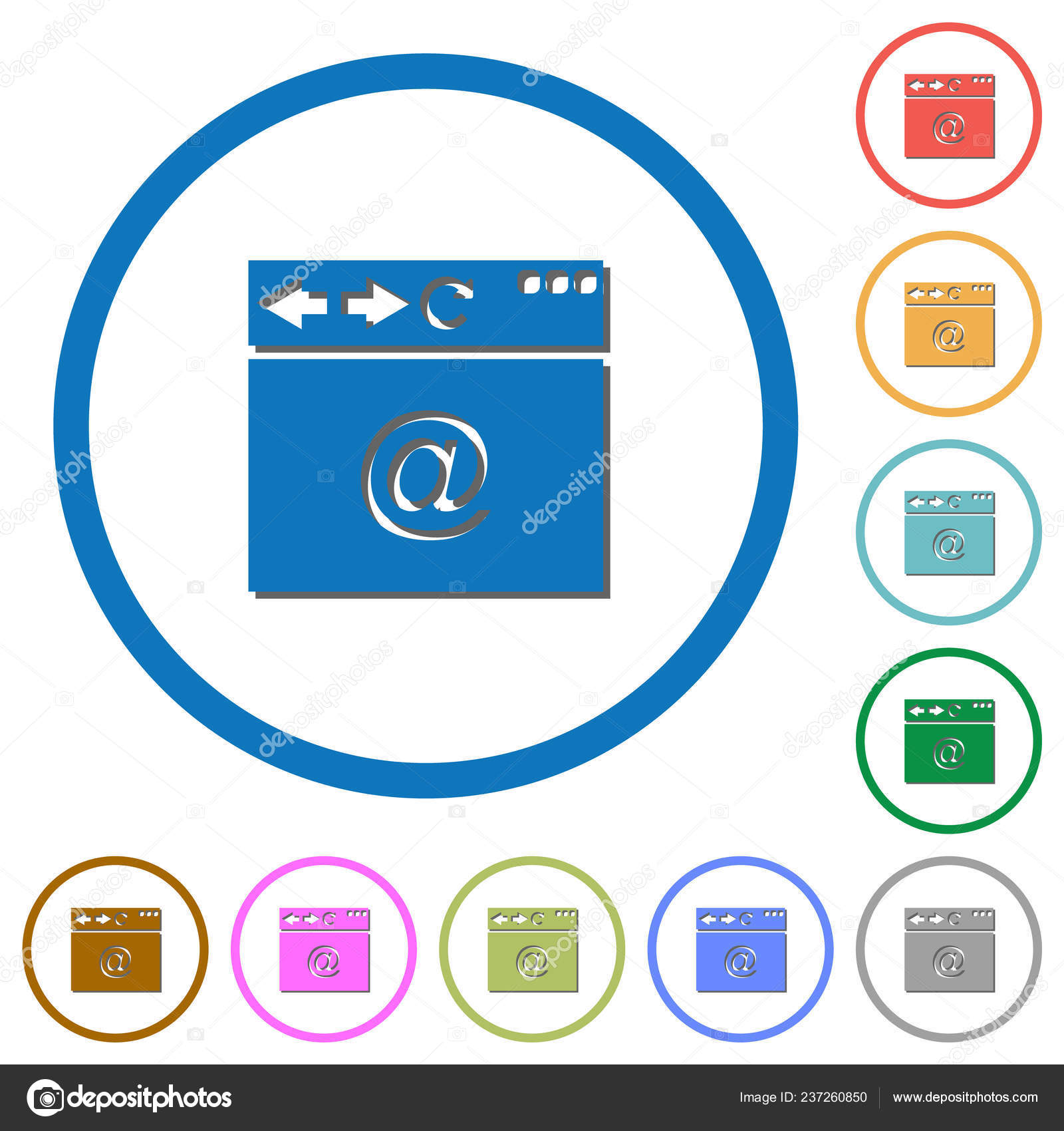 Browser Email Flat Color Vector Icons Shadows Outlines White Background ...