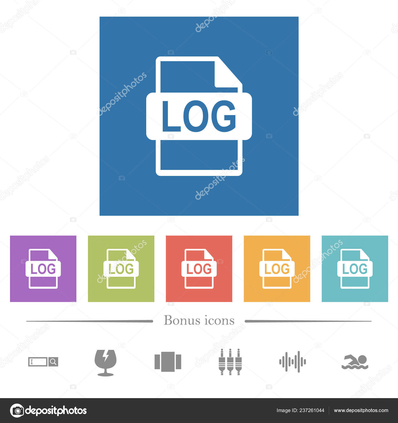 Log File Format Flat White Icons Square Backgrounds Bonus Icons Stock ...