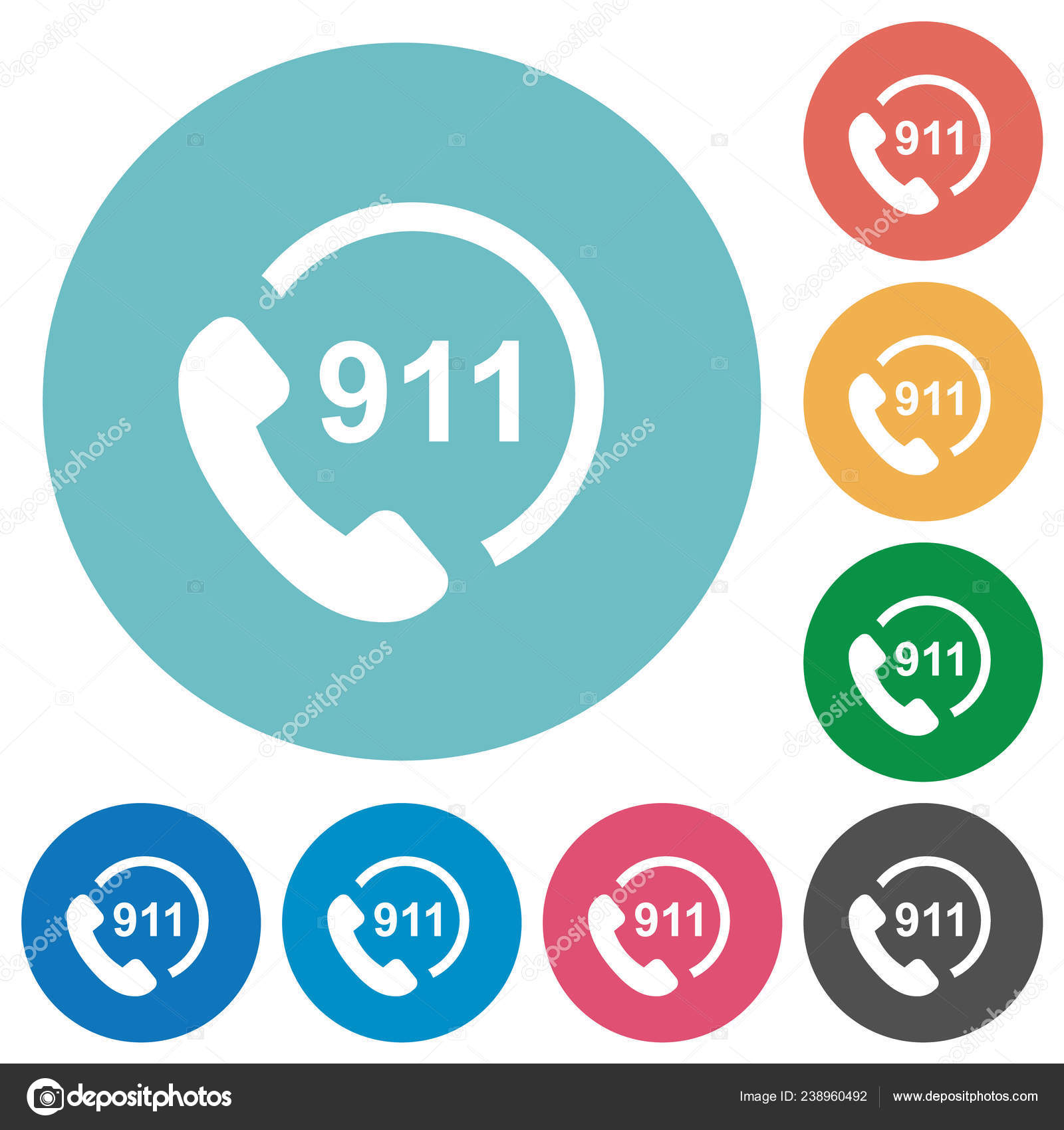 Llamada Emergencia 911 Iconos Blancos Planos Fondos Color Redondo Vector de stock #238960492 de ...