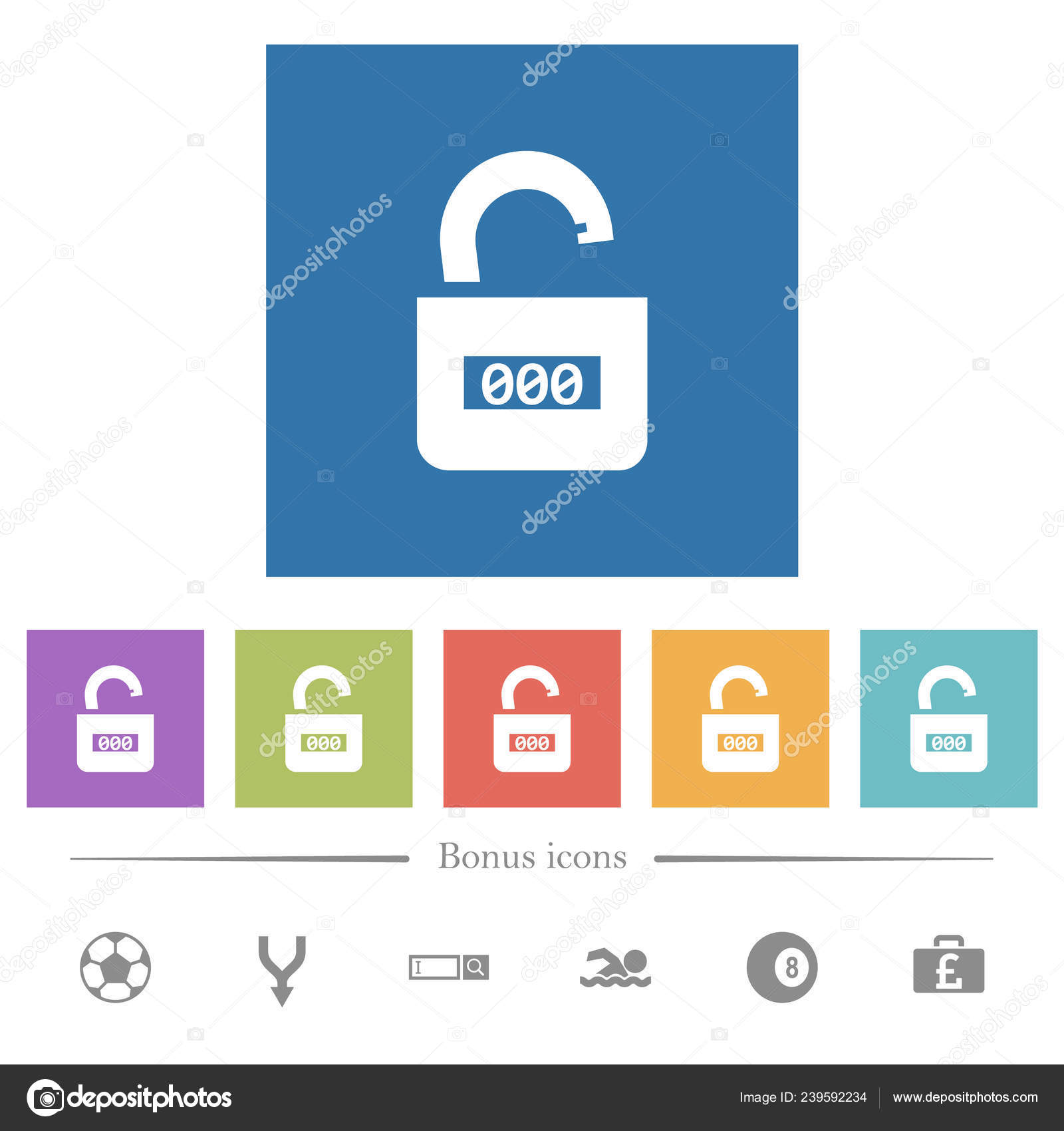 Unlocked Combination Lock Center Numbers Flat White Icons Square ...